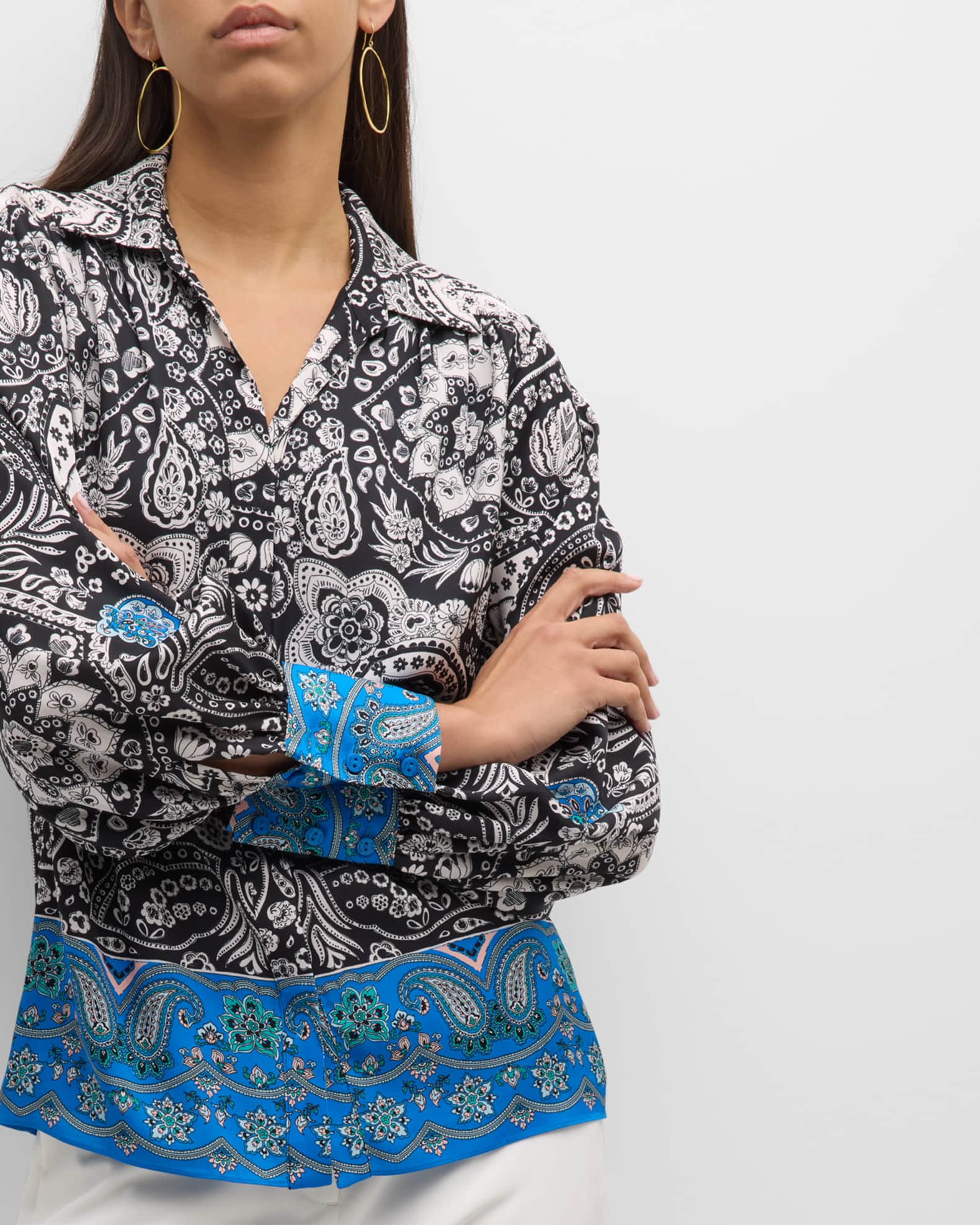 Elie Tahari The Eilian Floral-Print Silk-Blend Blouse | Neiman Marcus