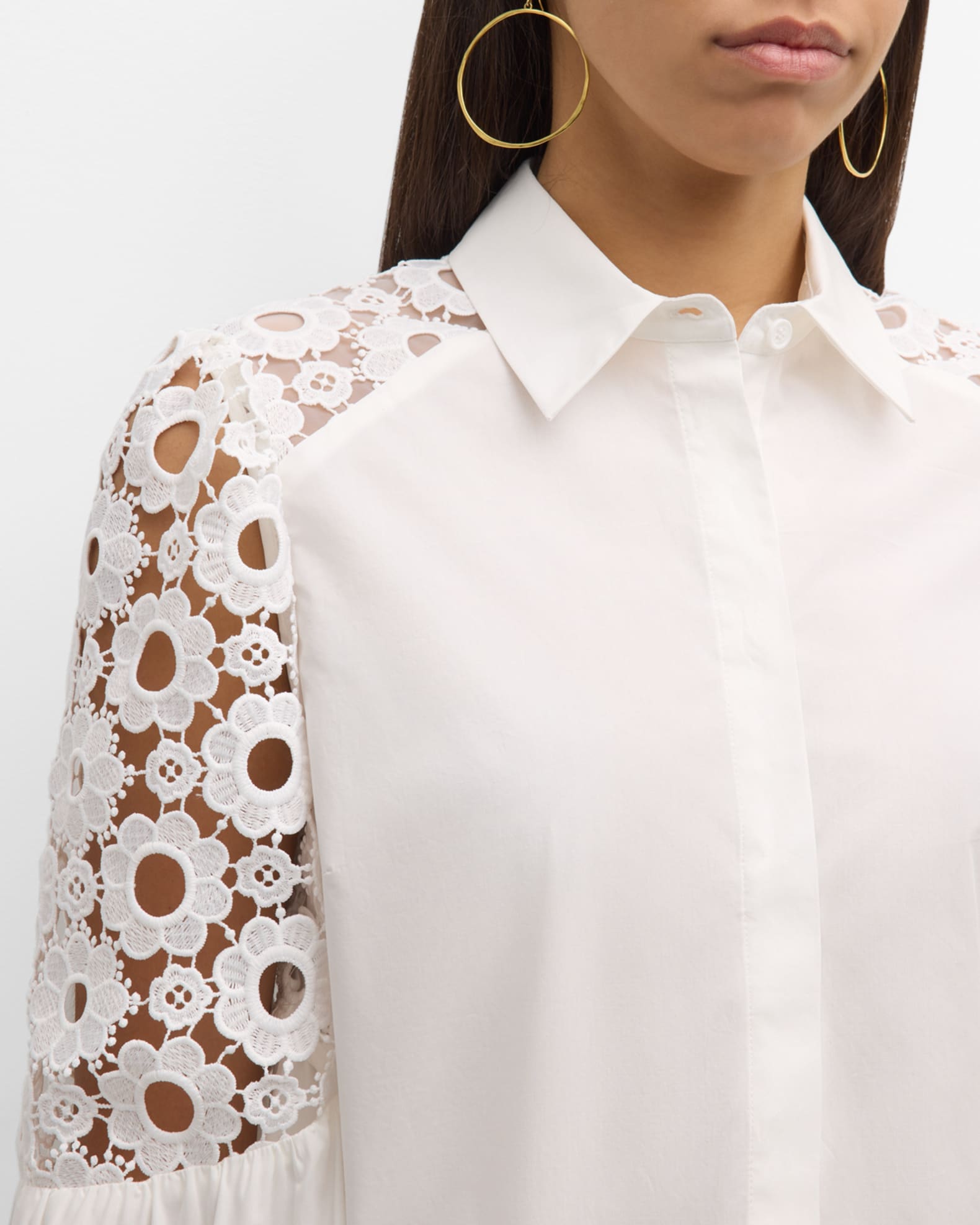 Elie Tahari The Ellison Lace-Inset Cotton Blouse | Neiman Marcus
