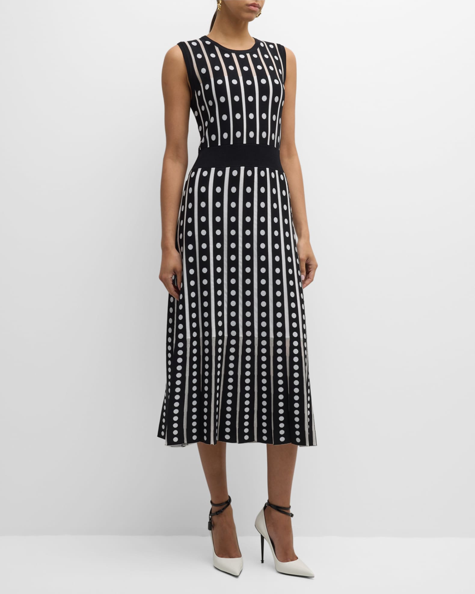 Elie Tahari The Ari Striped Polka Dot Midi Sweater Dress | Neiman Marcus