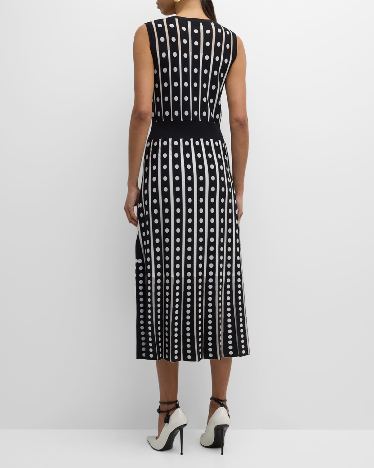 Elie Tahari The Ari Striped Polka Dot Midi Sweater Dress | Neiman Marcus