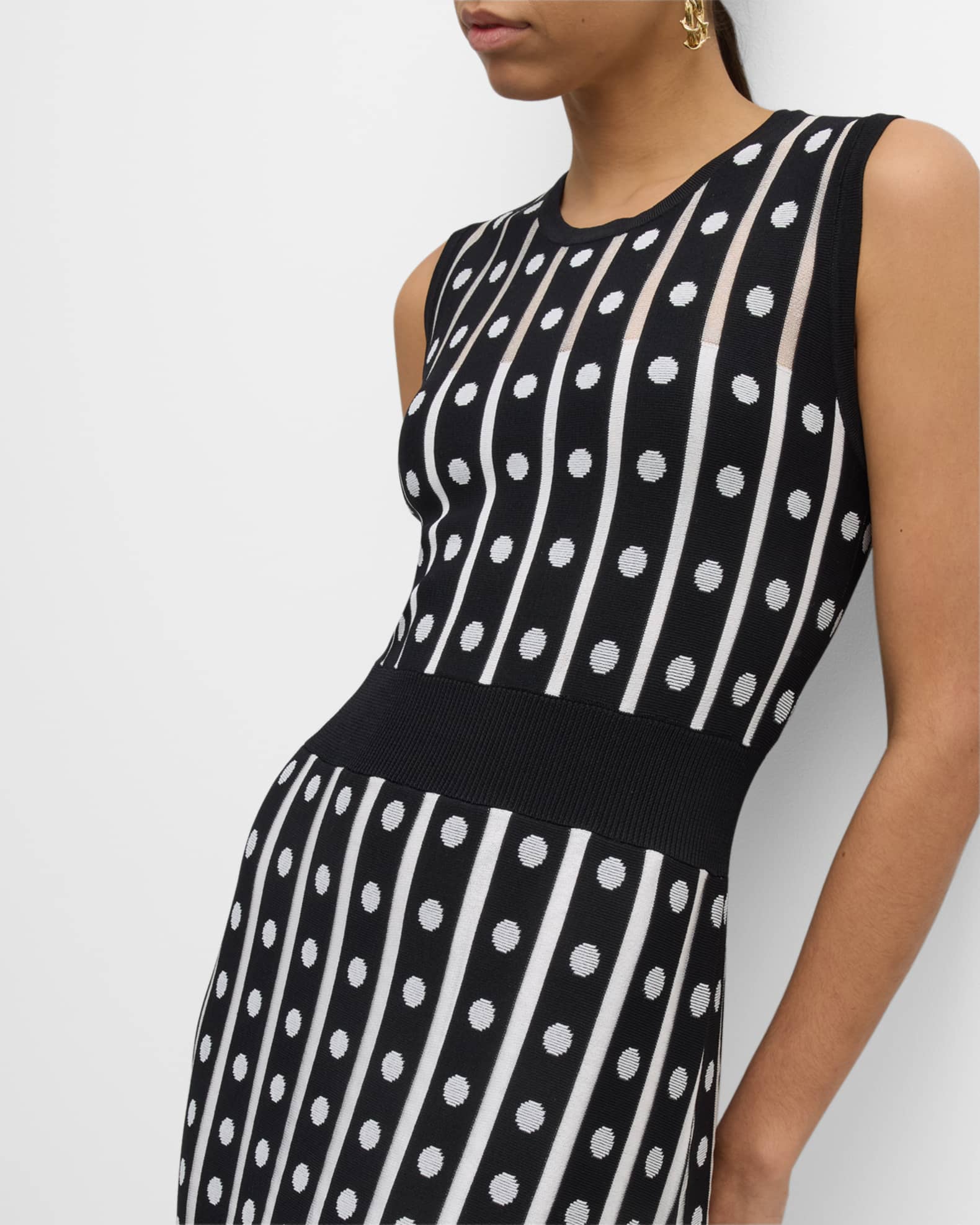 Elie Tahari The Ari Striped Polka Dot Midi Sweater Dress | Neiman Marcus