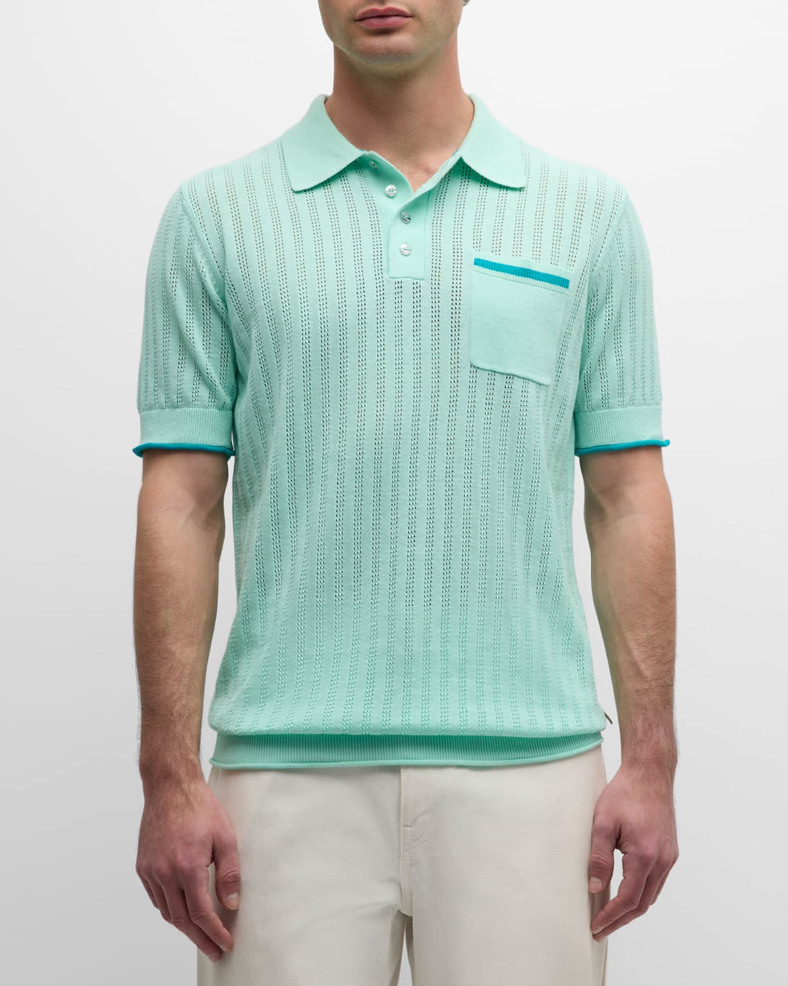 Scotch & Soda Men's Openwork Knit Polo Shirt | Neiman Marcus