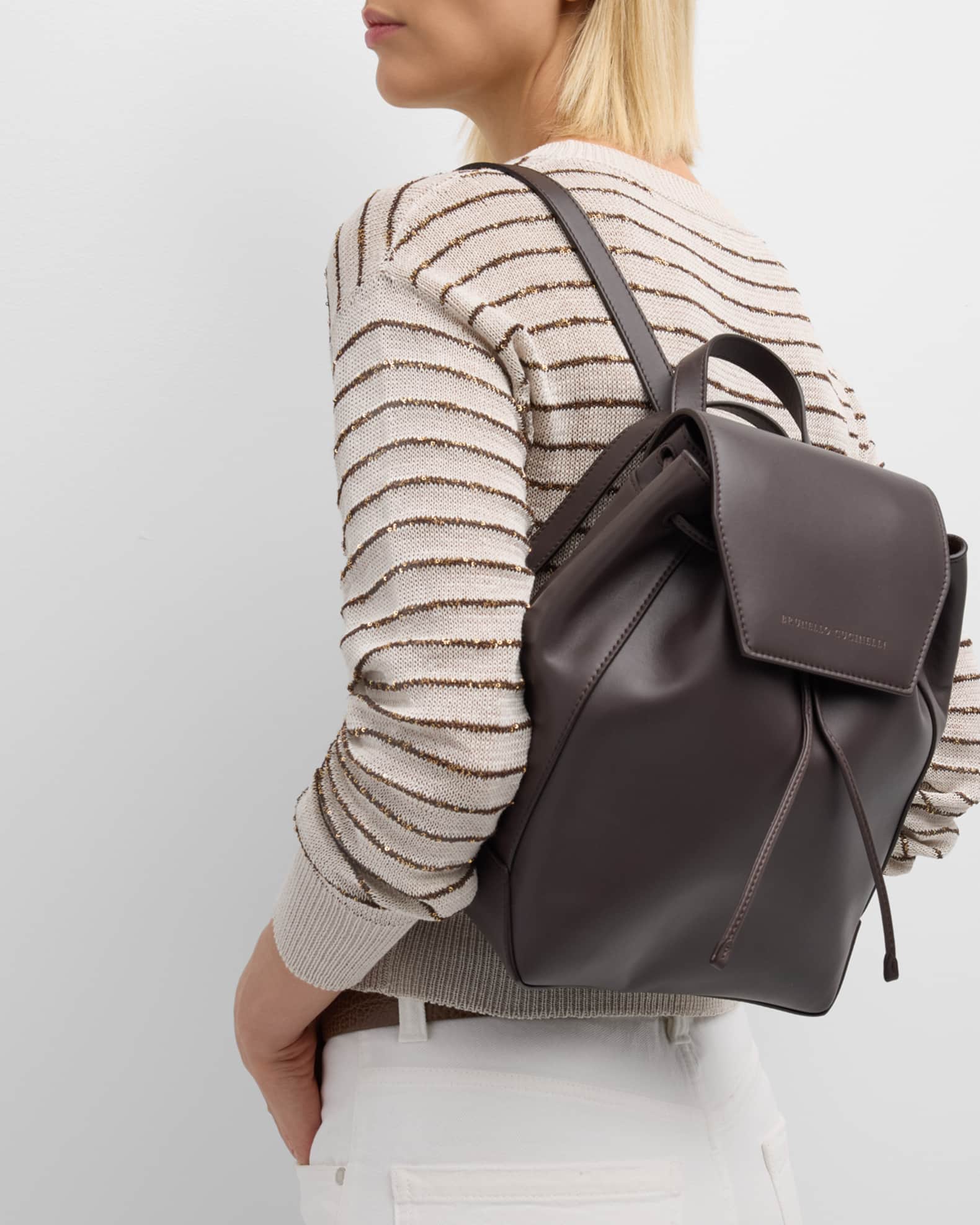 Brunello Cucinelli Flap Calfskin Leather Backpack | Neiman Marcus