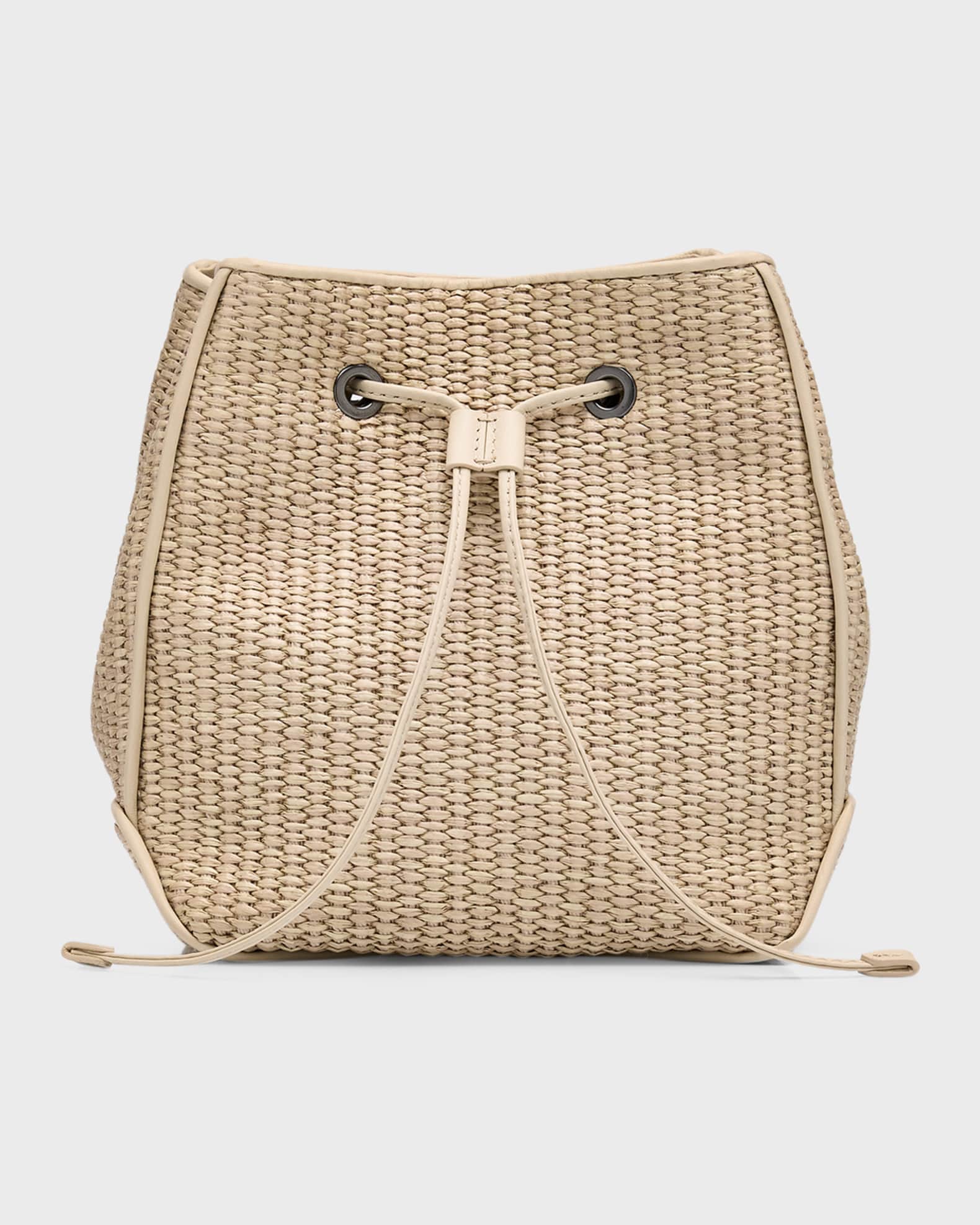 Brunello Cucinelli Small Drawstring Raffia Bucket Bag | Neiman Marcus