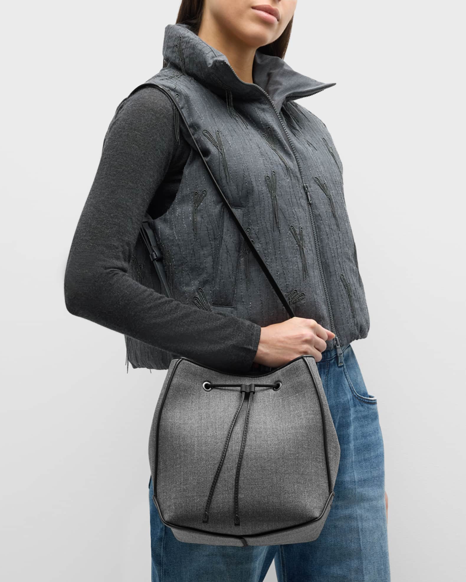 Brunello Cucinelli Small Drawstring Wool Bucket Bag | Neiman Marcus