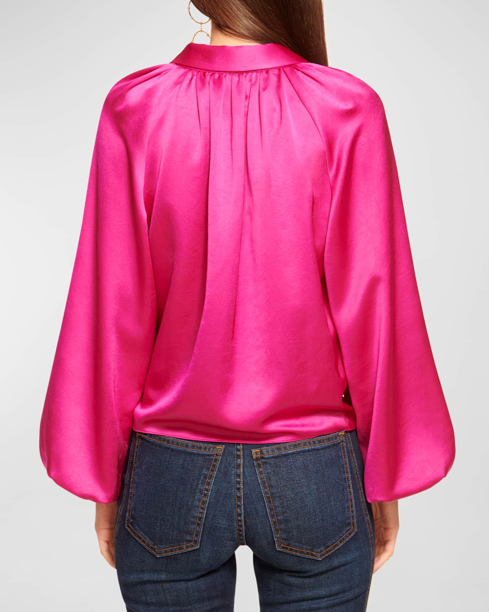 Ramy Brook Emily Satin Puff-Sleeve Blouse | Neiman Marcus