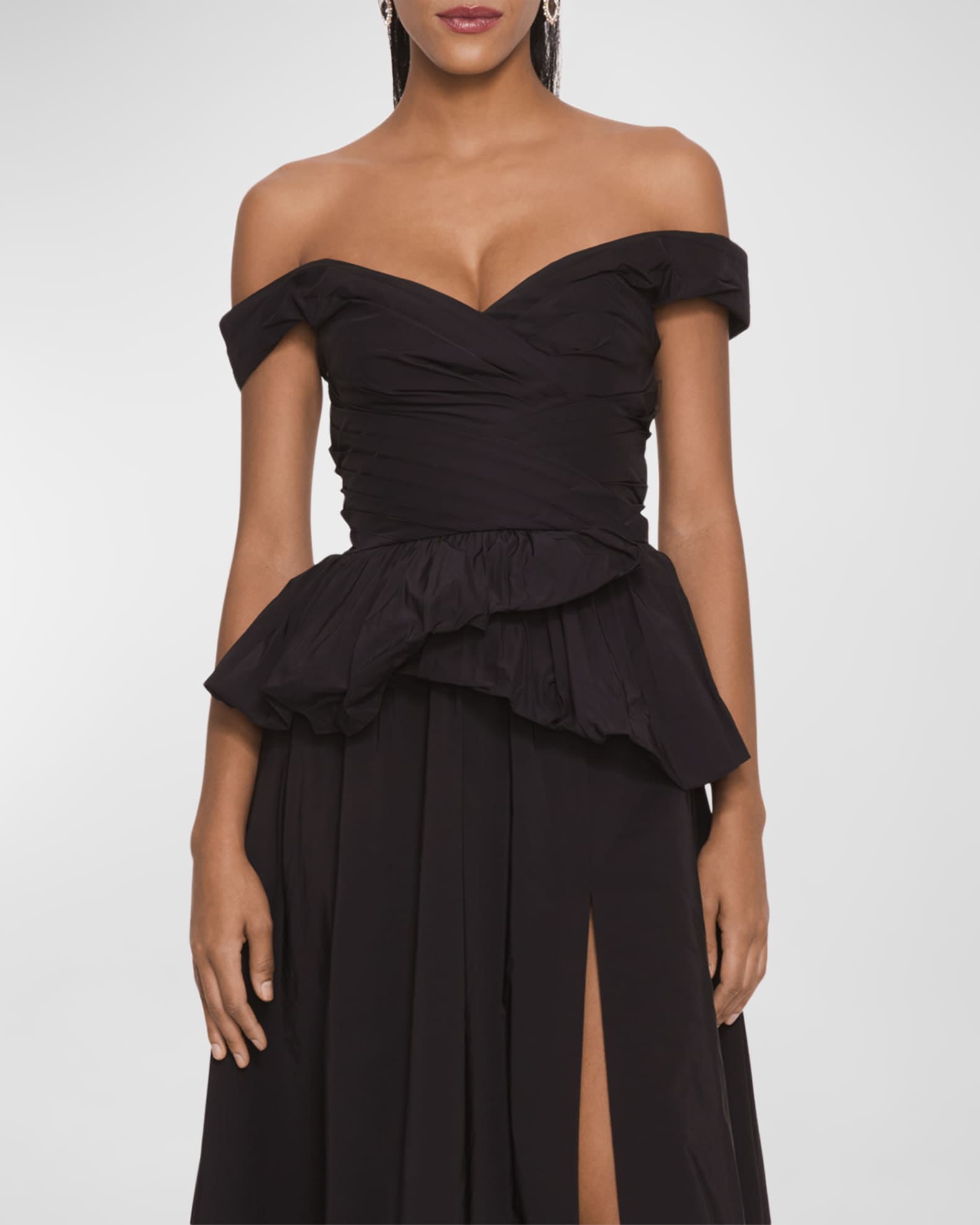 Marchesa Notte Off-Shoulder Taffeta Peplum Gown | Neiman Marcus
