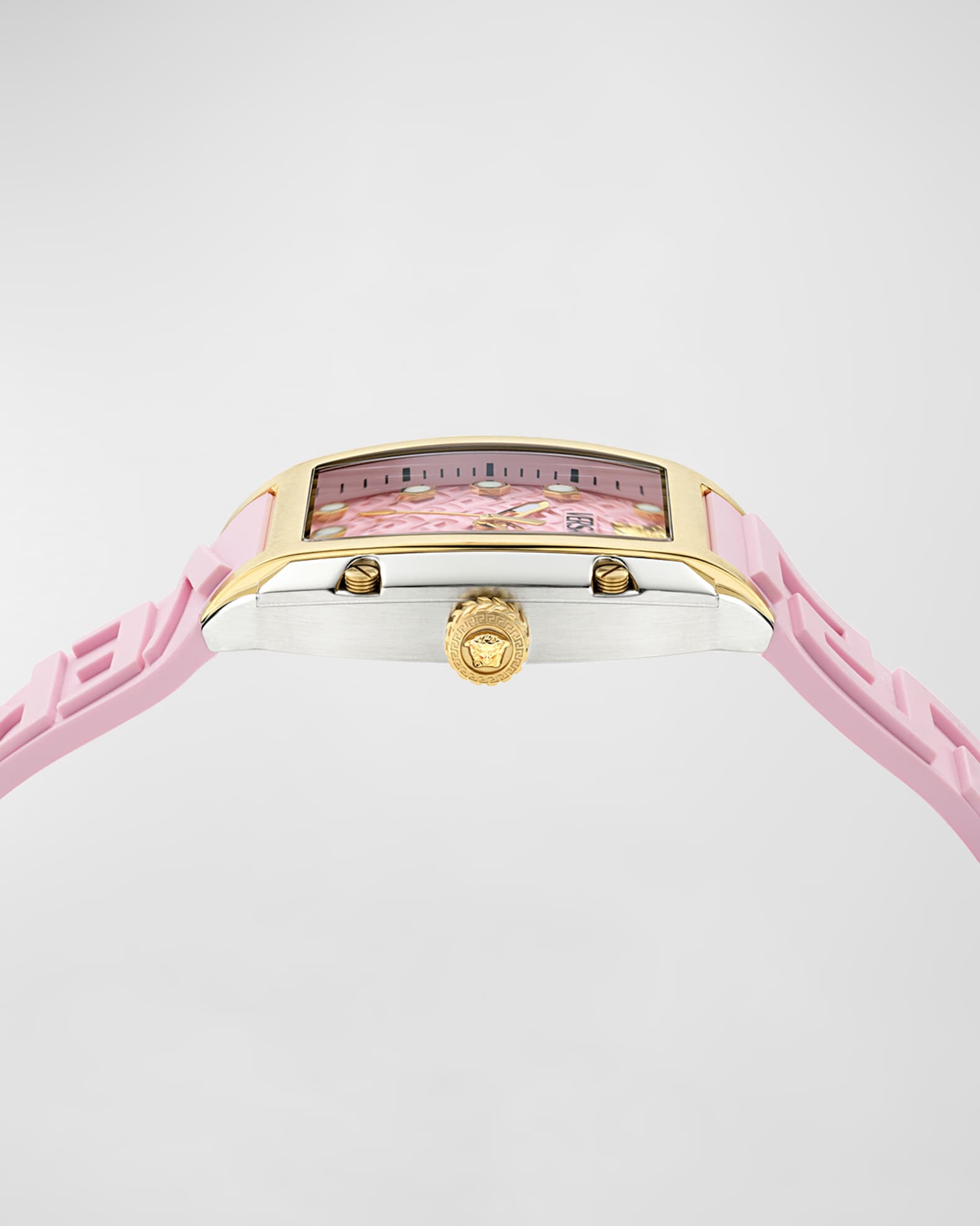 Versace Dominus IP Yellow Gold Silicone Strap Watch, 44.8mm x 36mm Pink ...
