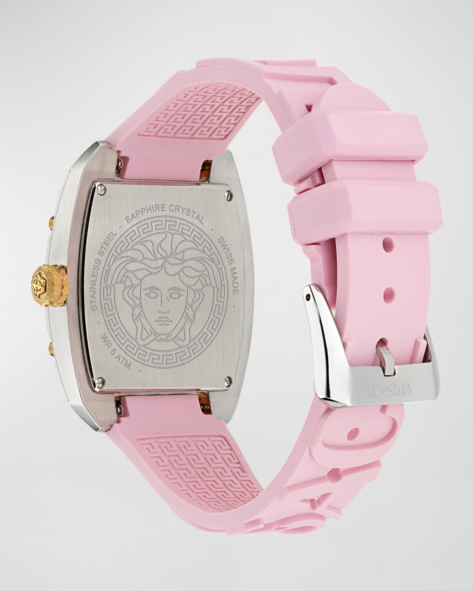 Versace Dominus IP Yellow Gold Silicone Strap Watch, 44.8mm x 36mm Pink ...