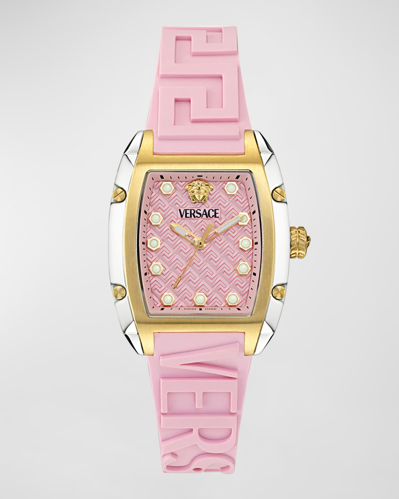 Versace Dominus IP Yellow Gold Silicone Strap Watch, 44.8mm x 36mm Pink ...