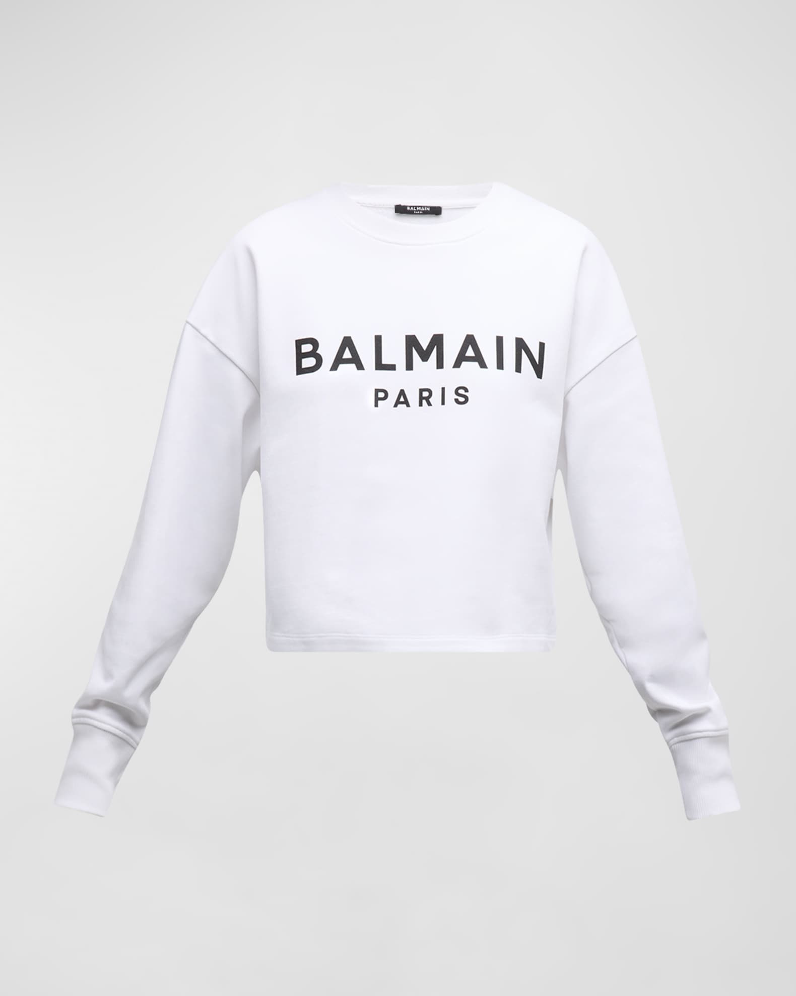 Balmain Logo Bulky Crop Sweatshirt | Neiman Marcus
