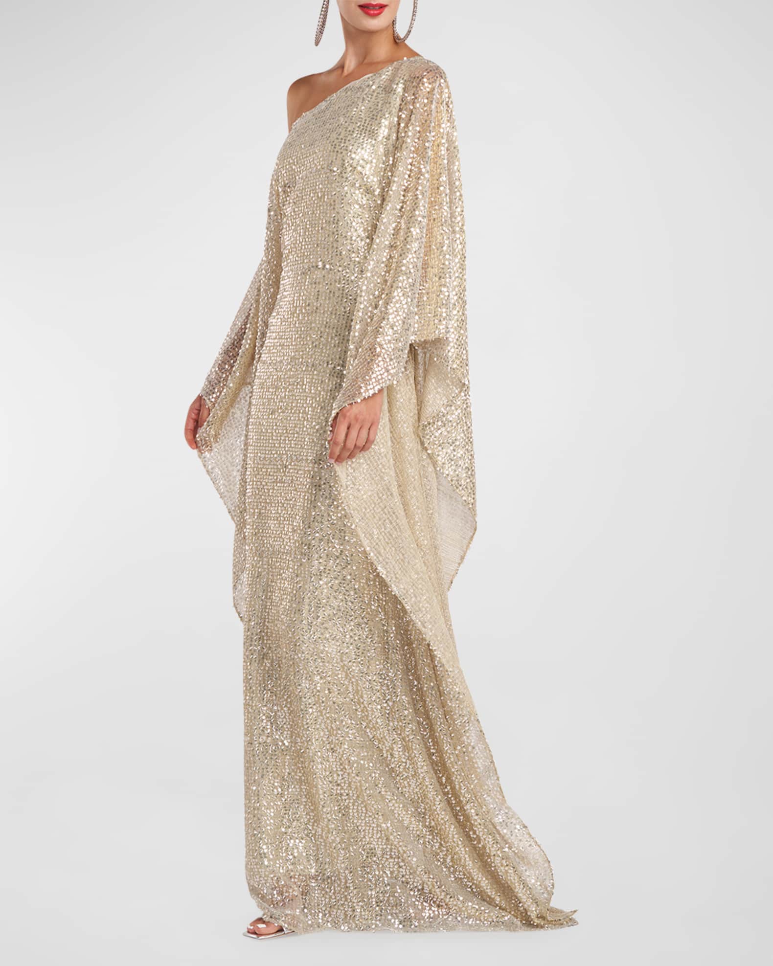 Halston Dee Draped One-Shoulder Sequin Gown | Neiman Marcus