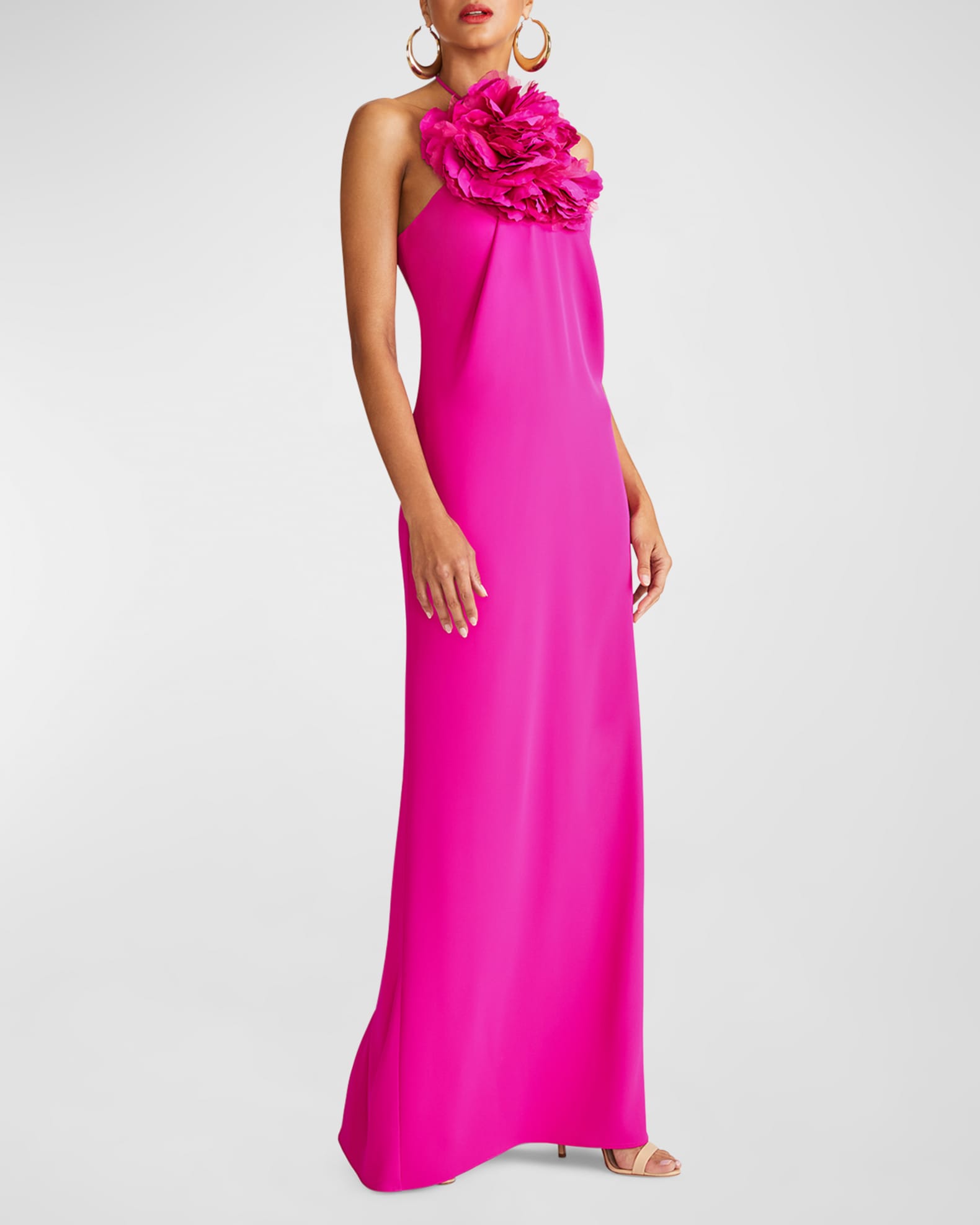 Halston Onika Flower Halter Column Gown | Neiman Marcus