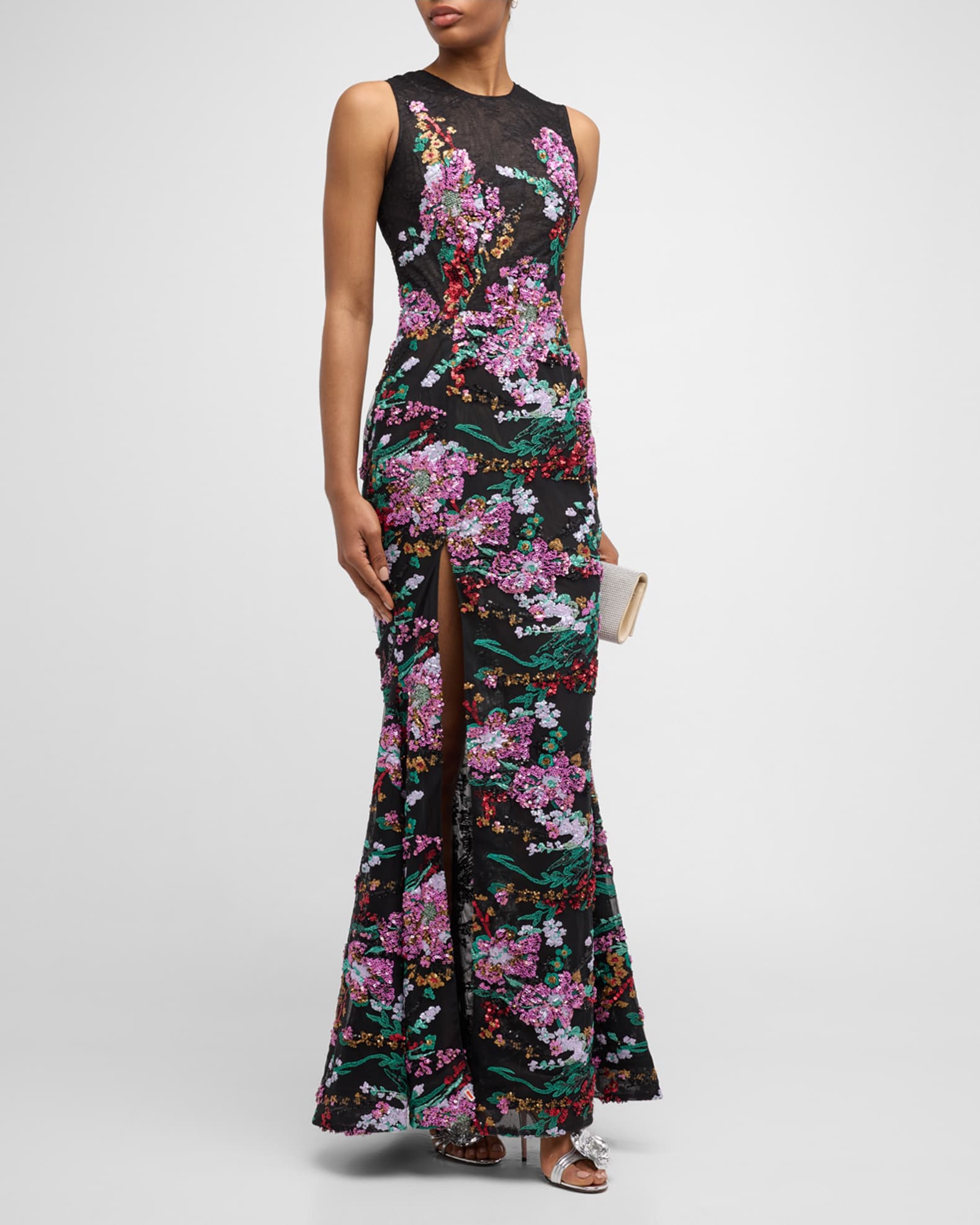 HELSI Elisa Sequin Floral Lace Trumpet Gown | Neiman Marcus