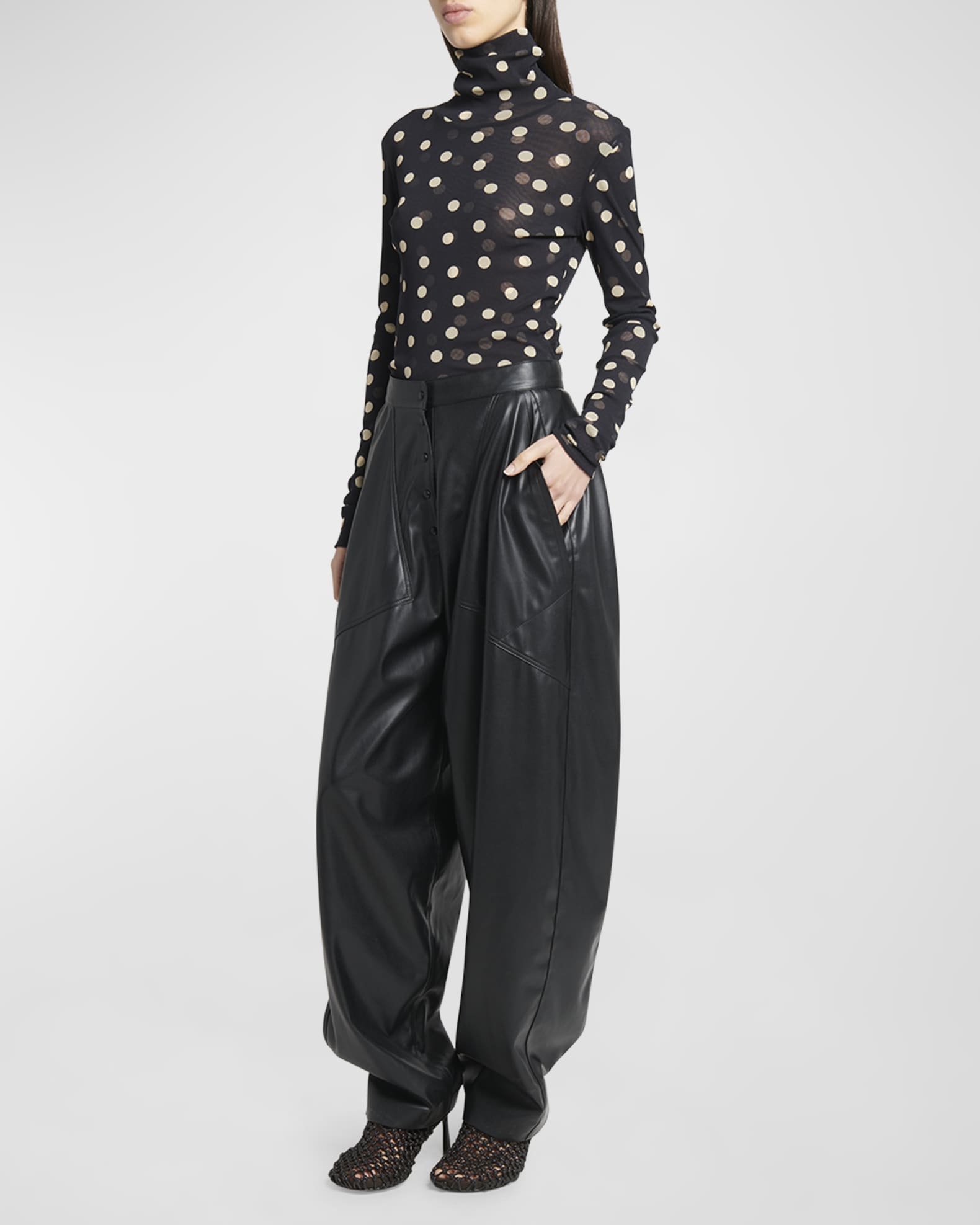Stella McCartney Altermat Faux Leather Tapered Wide-Leg Pants | Neiman ...