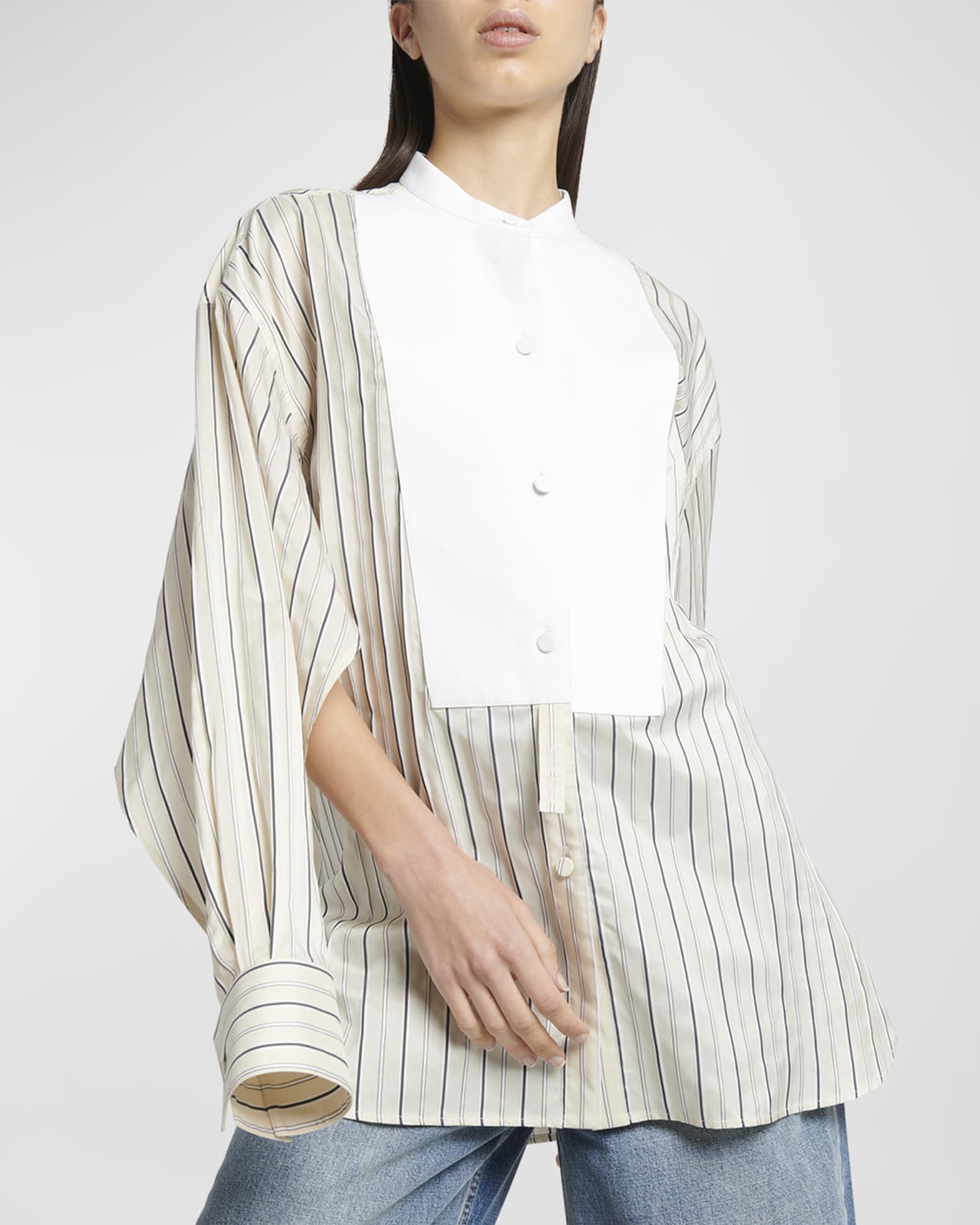 Stella McCartney Plastron Button-Front Cotton Shirt | Neiman Marcus