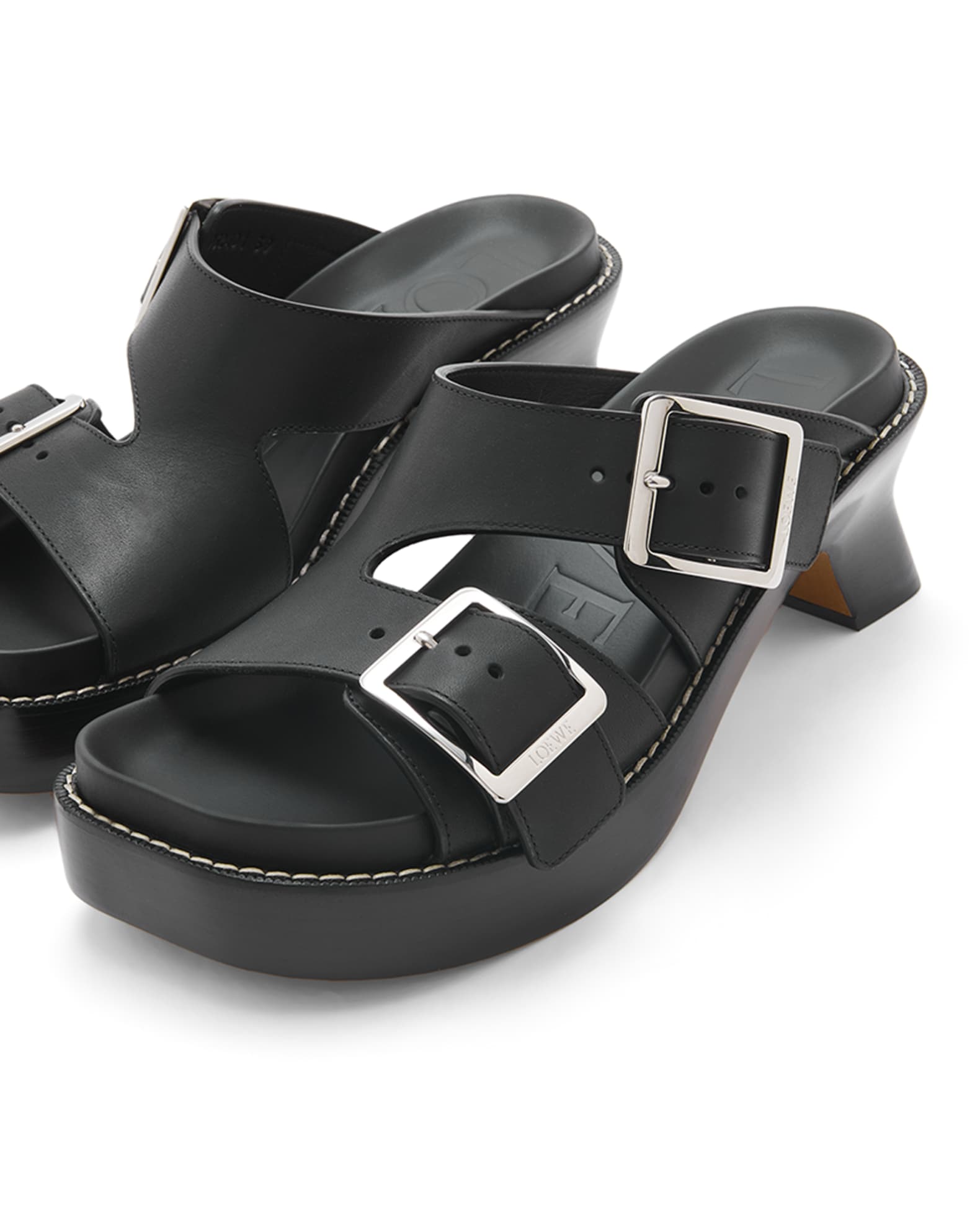 Loewe Leather Dual-Buckle Platform Sandals | Neiman Marcus
