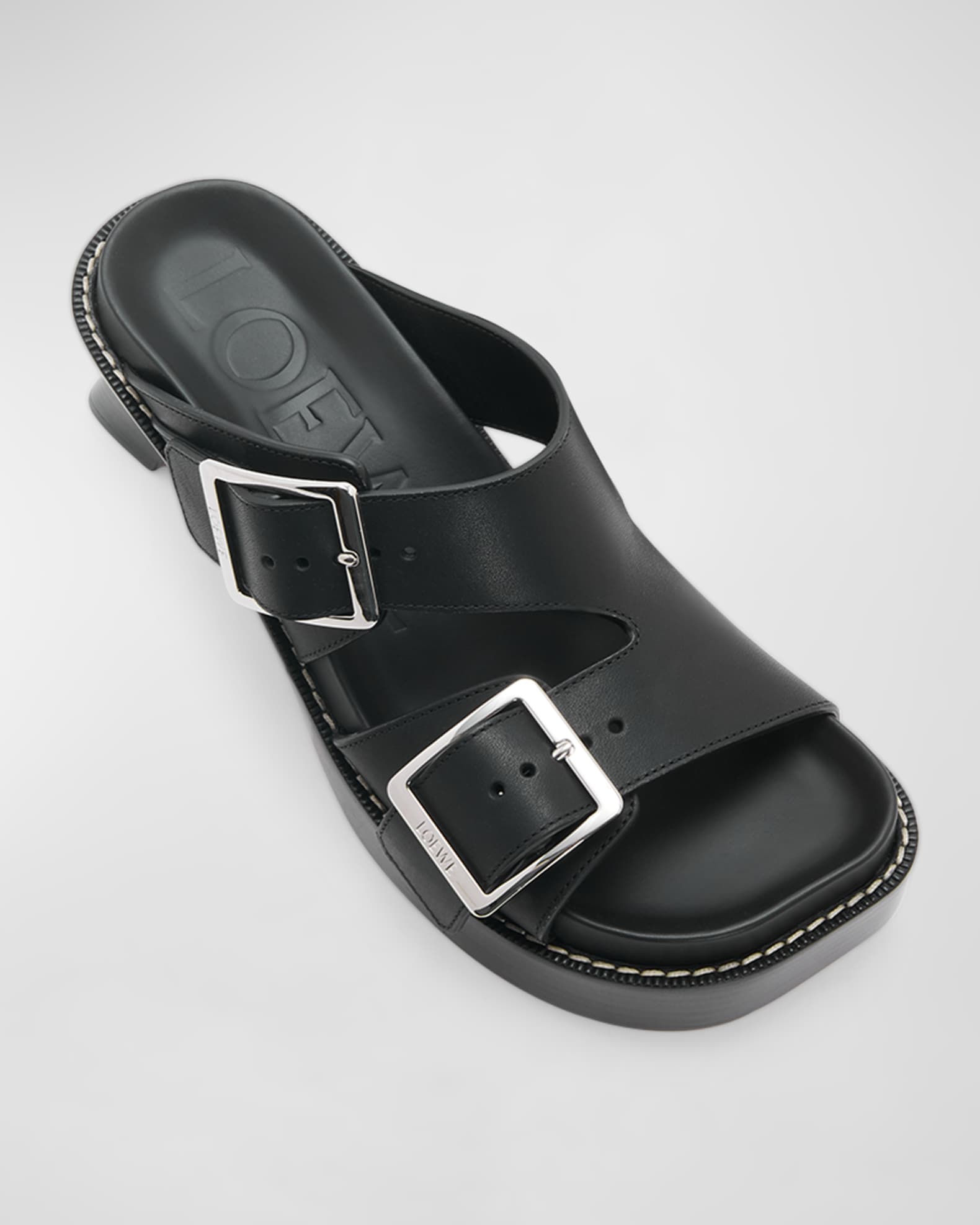 Loewe Leather Dual-Buckle Platform Sandals | Neiman Marcus