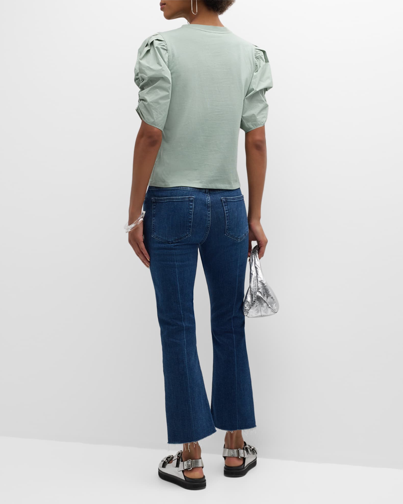 FRAME Pleated Puff-Sleeve Tee | Neiman Marcus