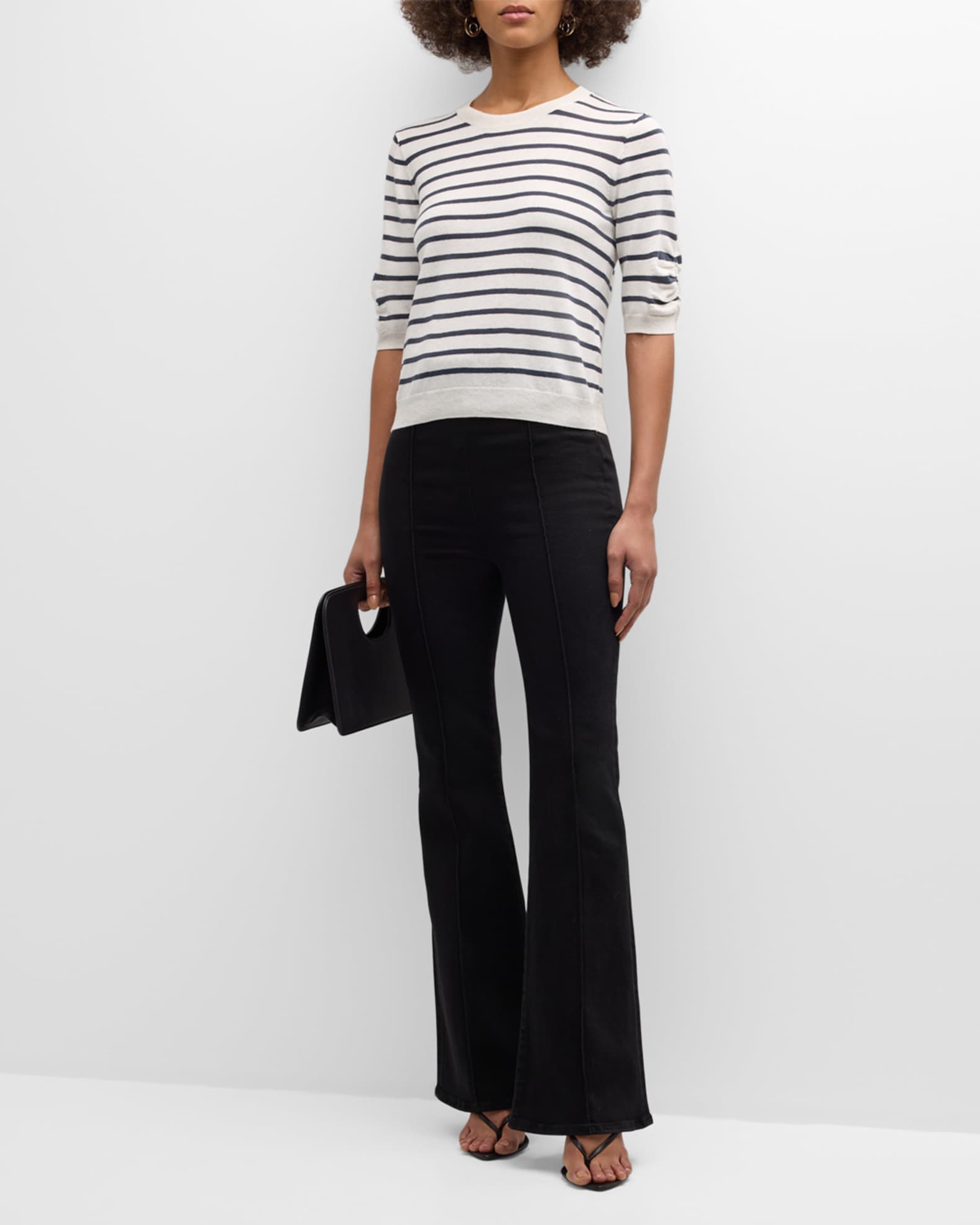 FRAME Striped Short-Sleeve Sweater | Neiman Marcus