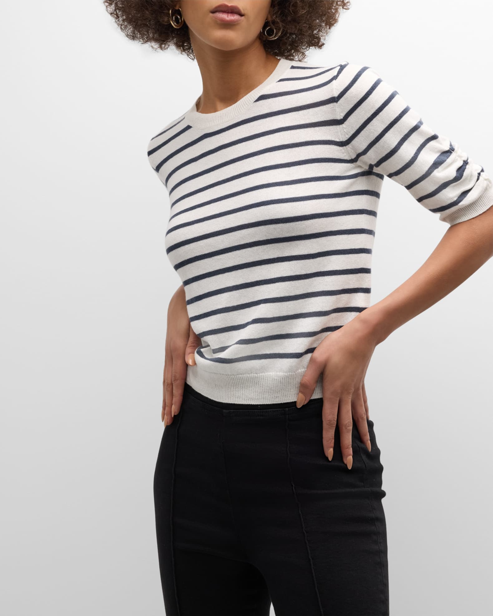 FRAME Striped Short-Sleeve Sweater | Neiman Marcus