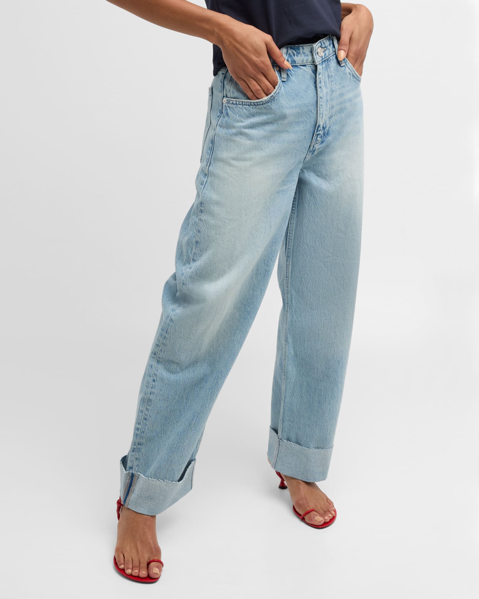 FRAME Long Barrel Raw Cuff Jeans | Neiman Marcus