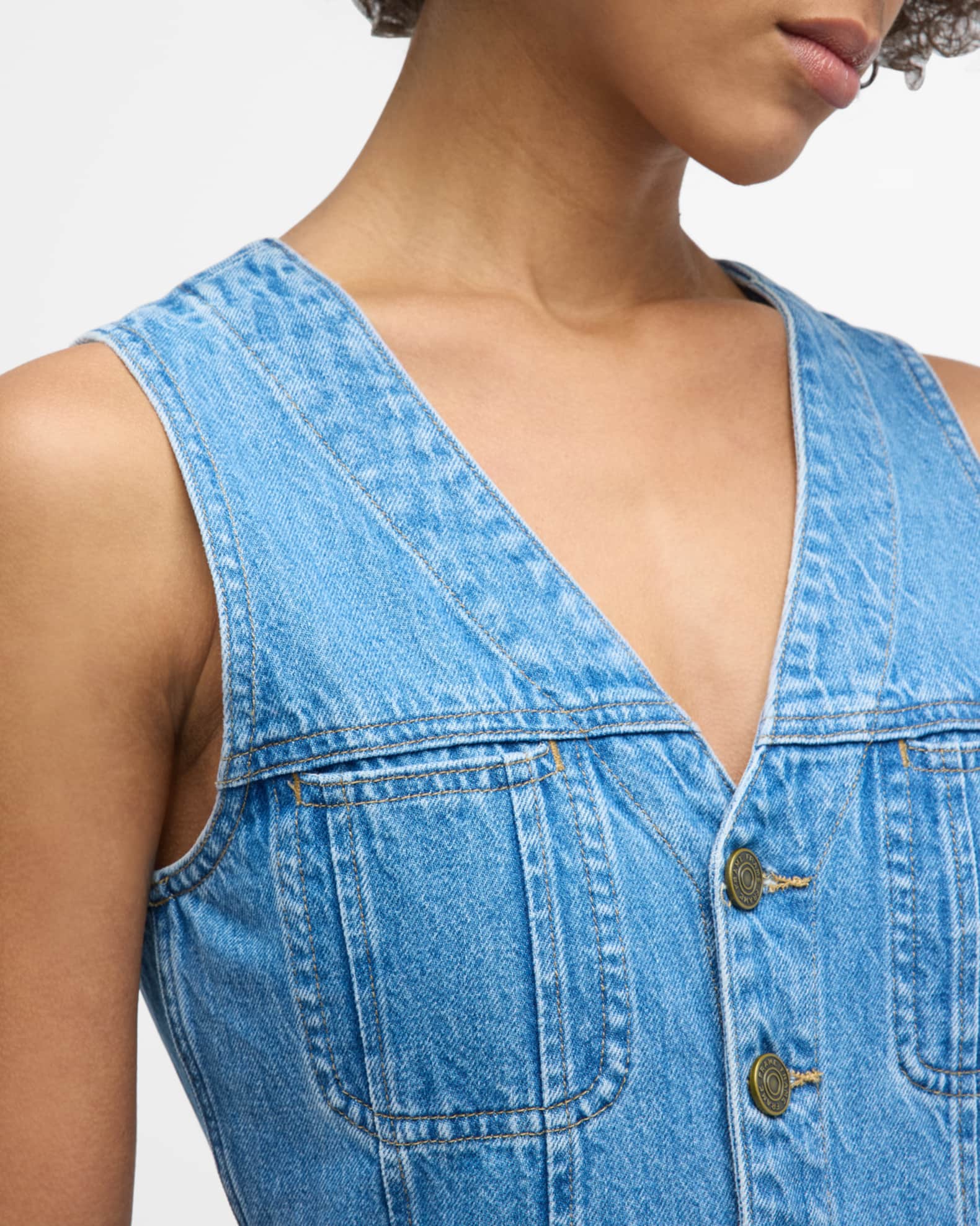FRAME Sleeveless Denim Pocket Mini Dress | Neiman Marcus