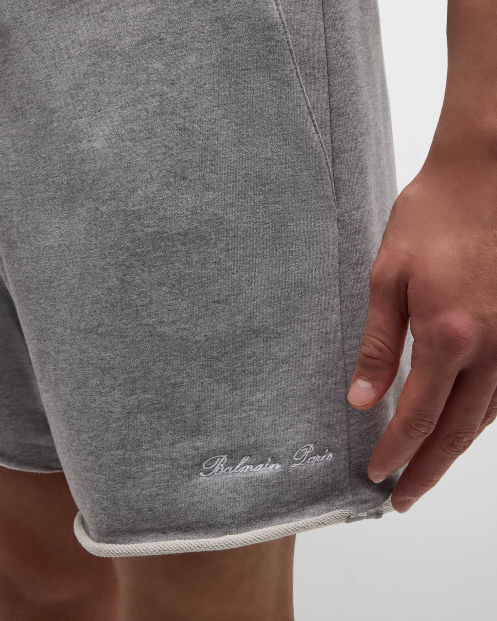 Balmain Men's Jersey Raw-Edge Sweat Shorts | Neiman Marcus