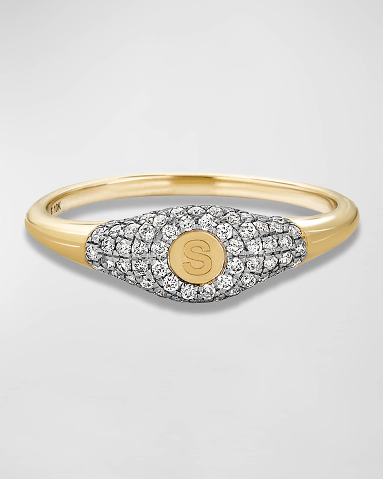 STONE AND STRAND 10K Gold and Diamond Sparkle Mini Initial Pinky Ring ...