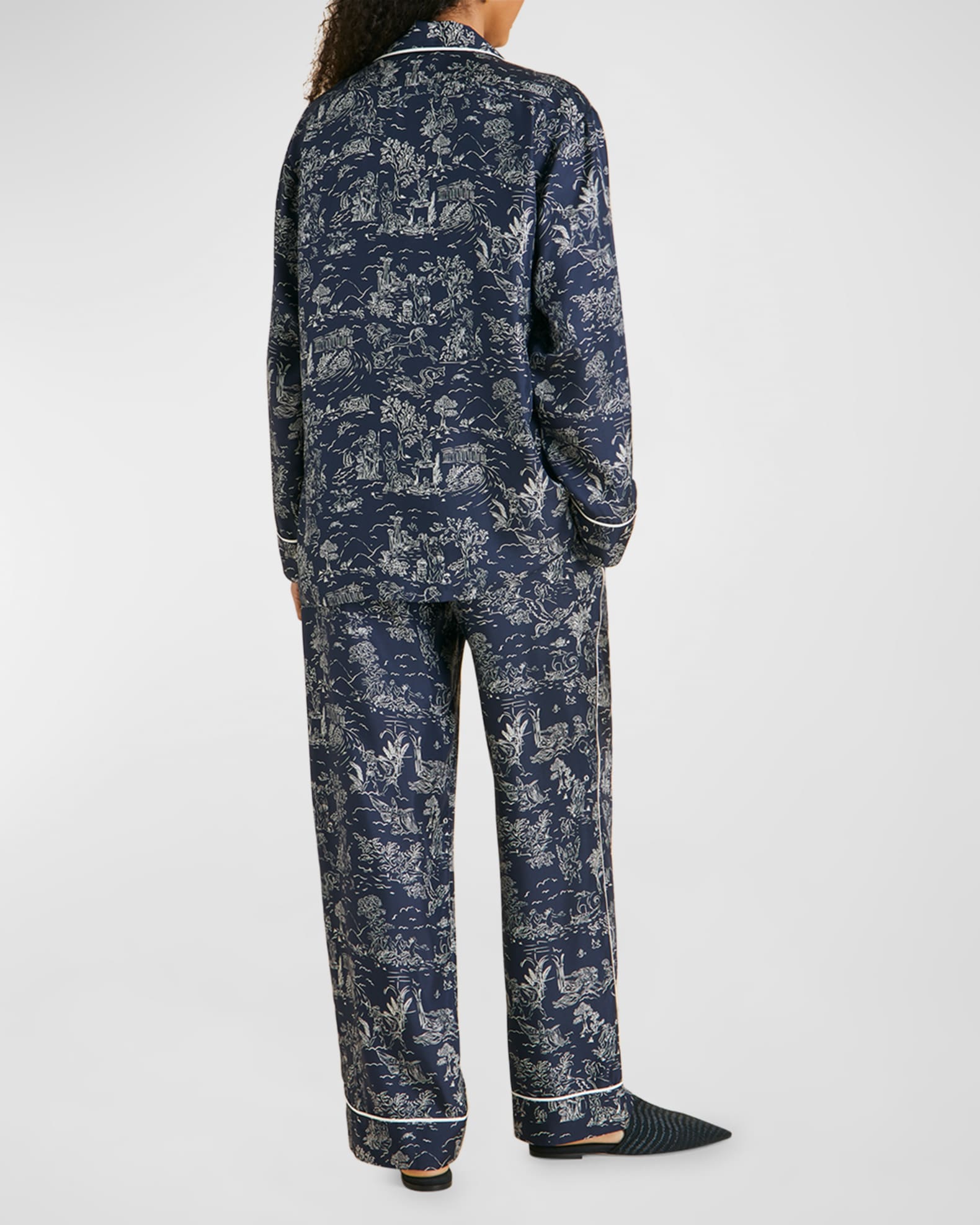 Olivia von Halle Yves Toile-Print Silk Twill Pajama Set | Neiman Marcus