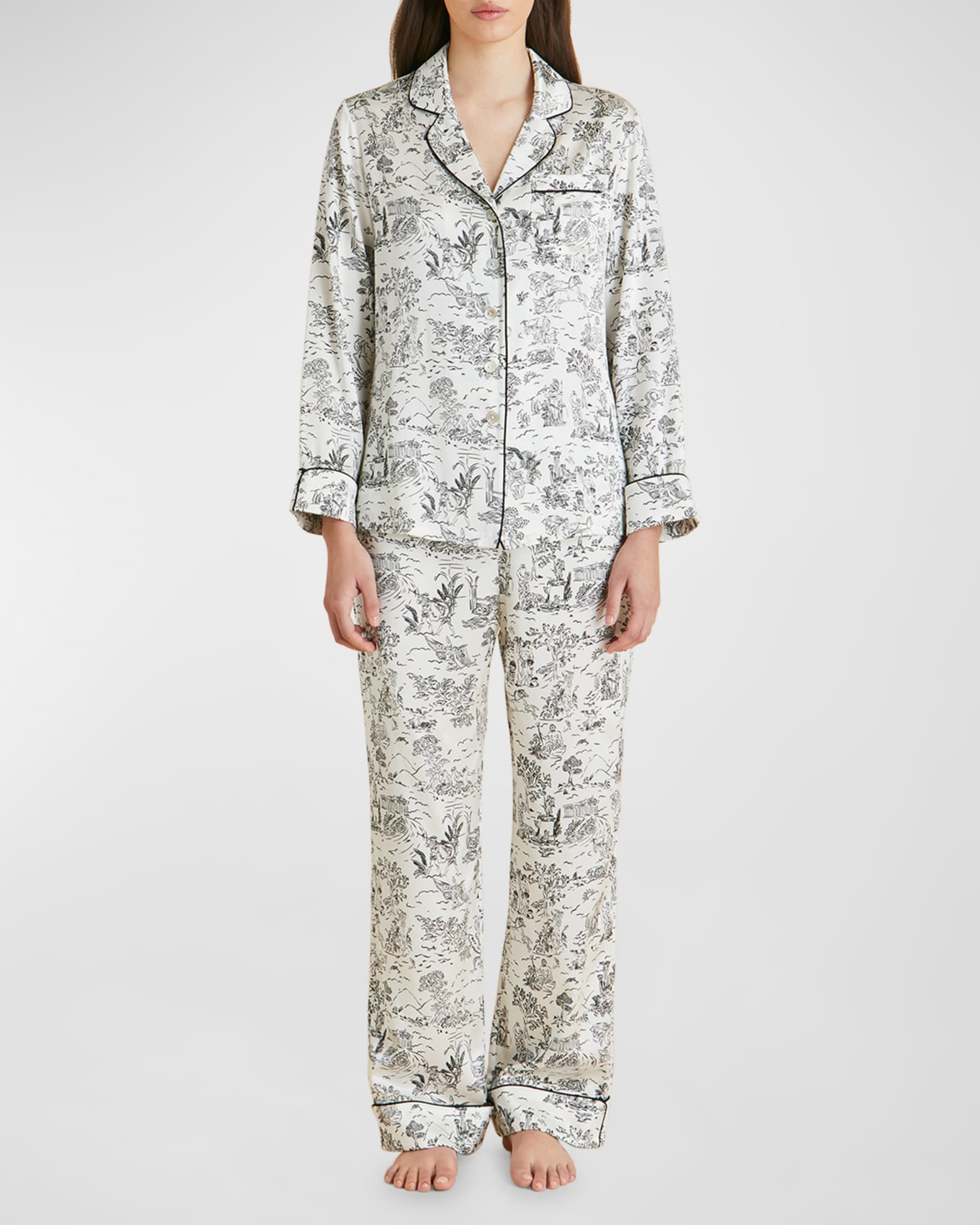 Olivia von Halle Lila Toile-Print Silk Pajama Set | Neiman Marcus