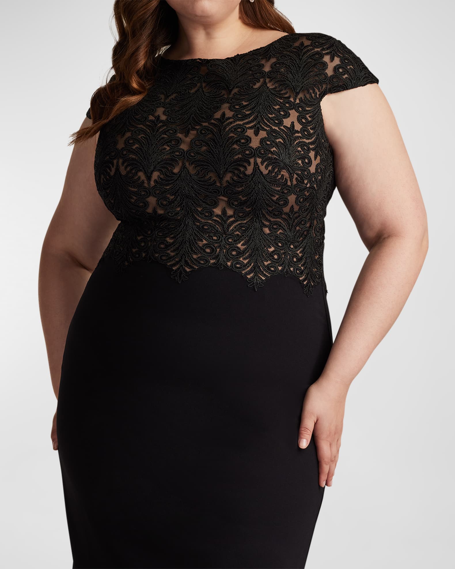 Tadashi Shoji Plus Size Bodycon Lace & Crepe Midi Dress | Neiman Marcus