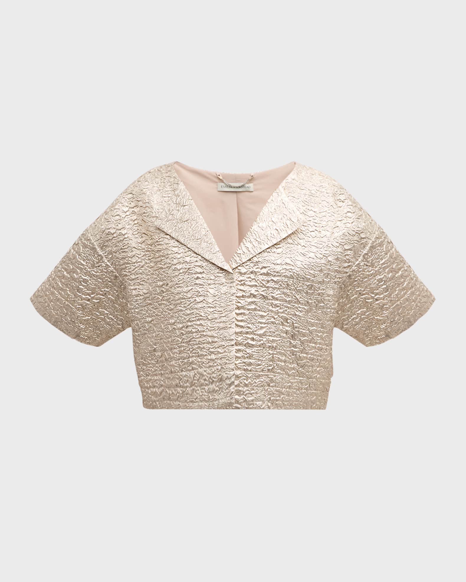 Emilia Wickstead Enna Metallic Seersucker Short-Sleeve Crop Jacket | Neiman Marcus