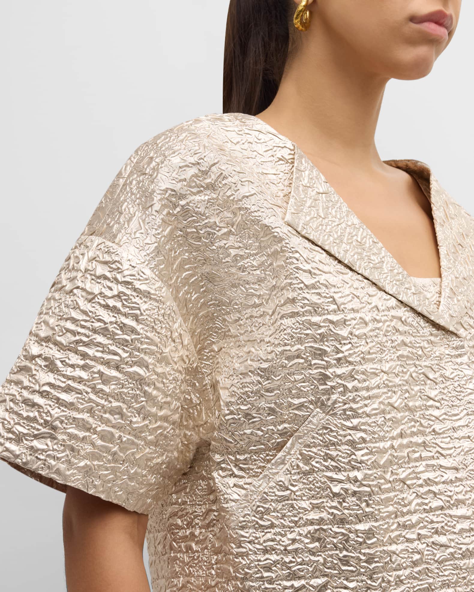 Emilia Wickstead Enna Metallic Seersucker Short-Sleeve Crop Jacket | Neiman Marcus