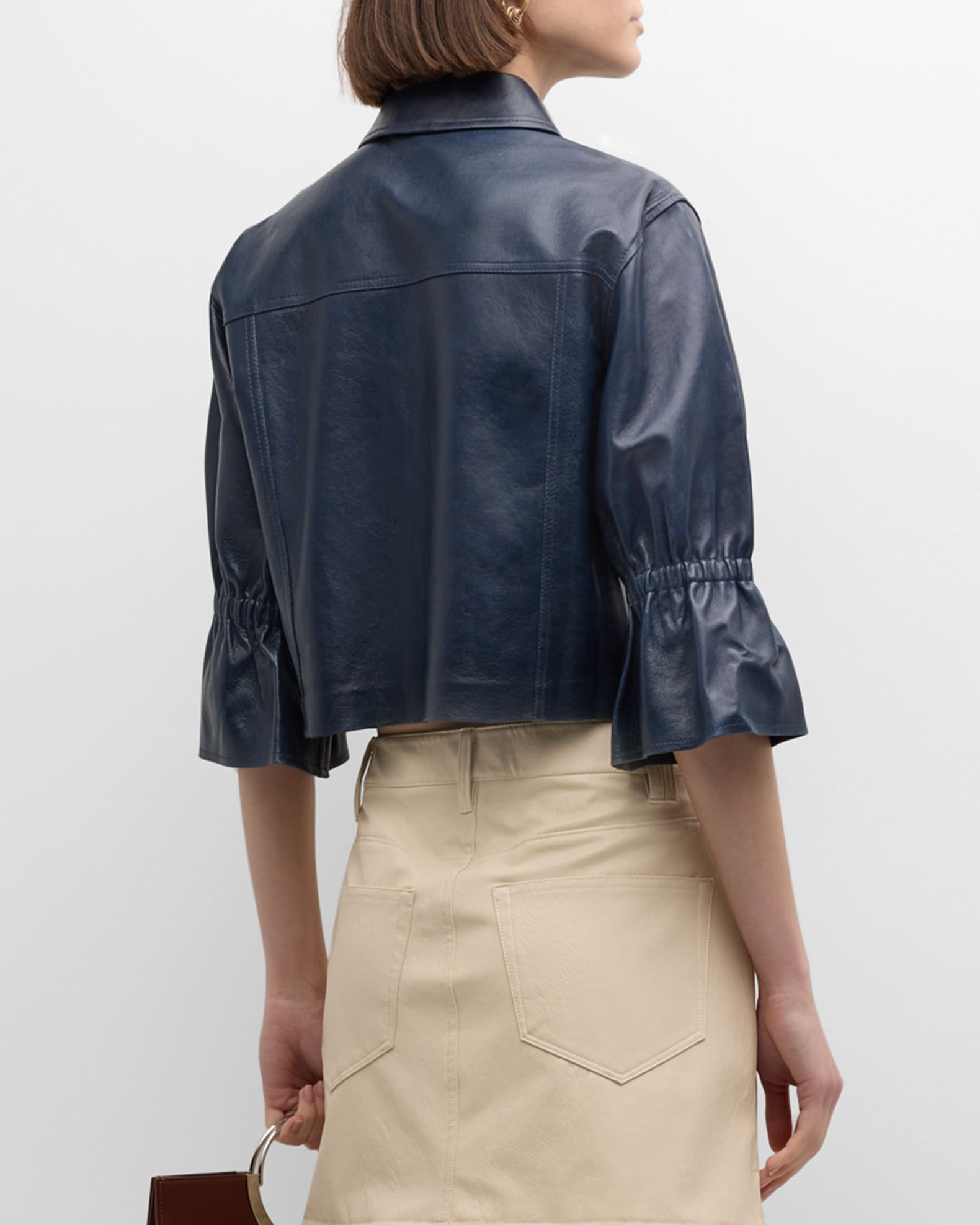 LaMarque Carolina Cropped Ruffle-Sleeve Leather Jacket | Neiman Marcus