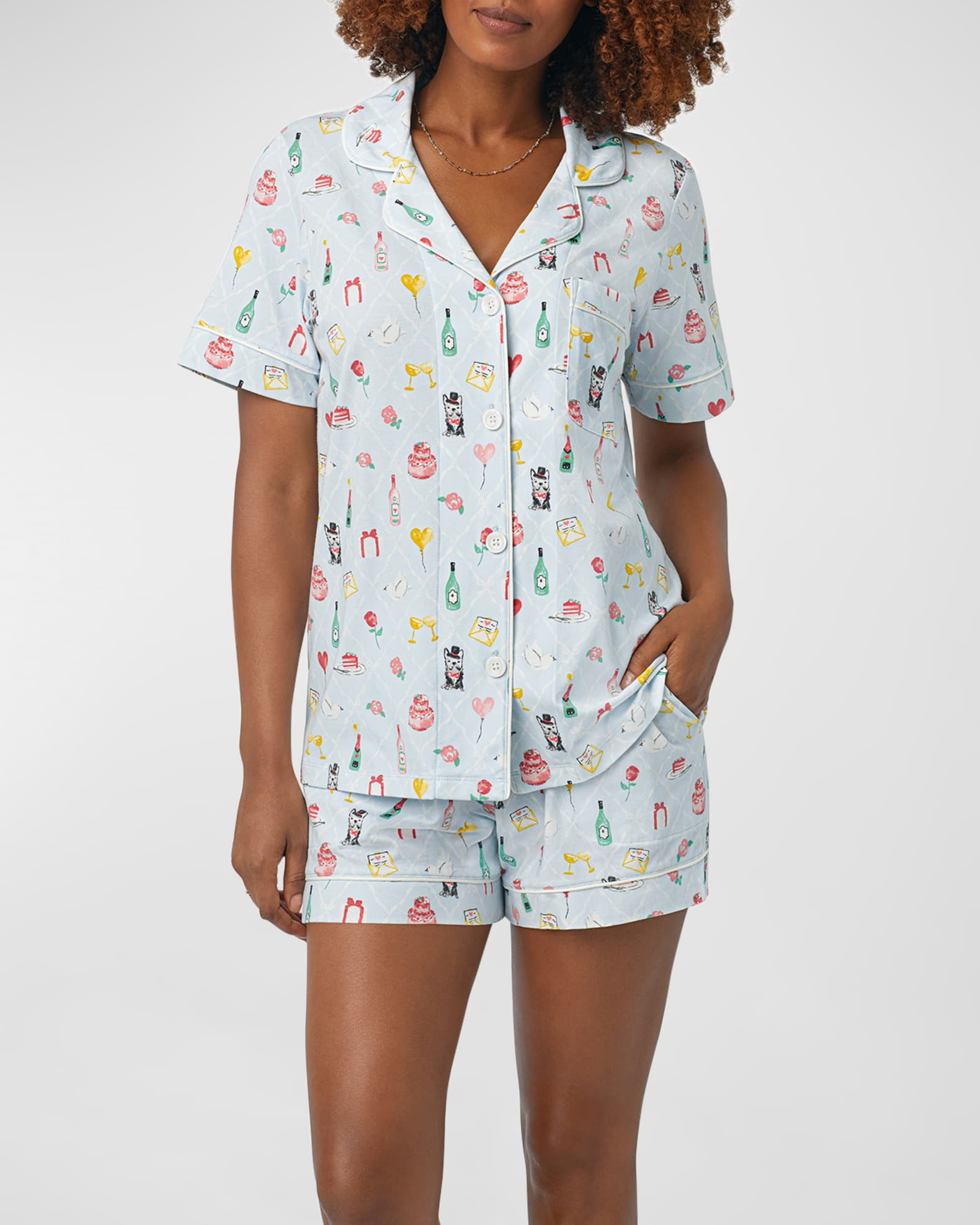 BedHead Pajamas Printed Organic Cotton Jersey Shorty Pajama Set ...