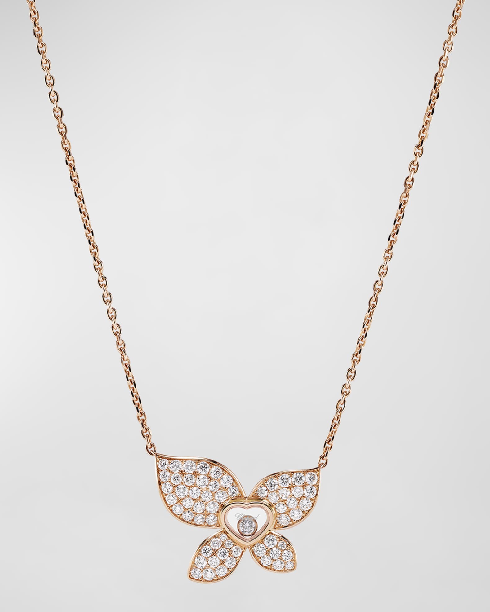 Chopard Happy Butterfly 18K Rose Gold Diamond Pendant Necklace | Neiman ...