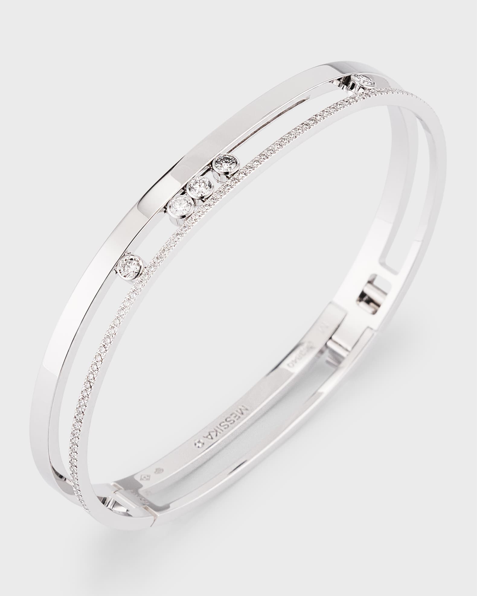 Messika MOVE ROMANE 18K WHITE GOLD 5-DIAMOND & PAVE BANGLE | Neiman Marcus