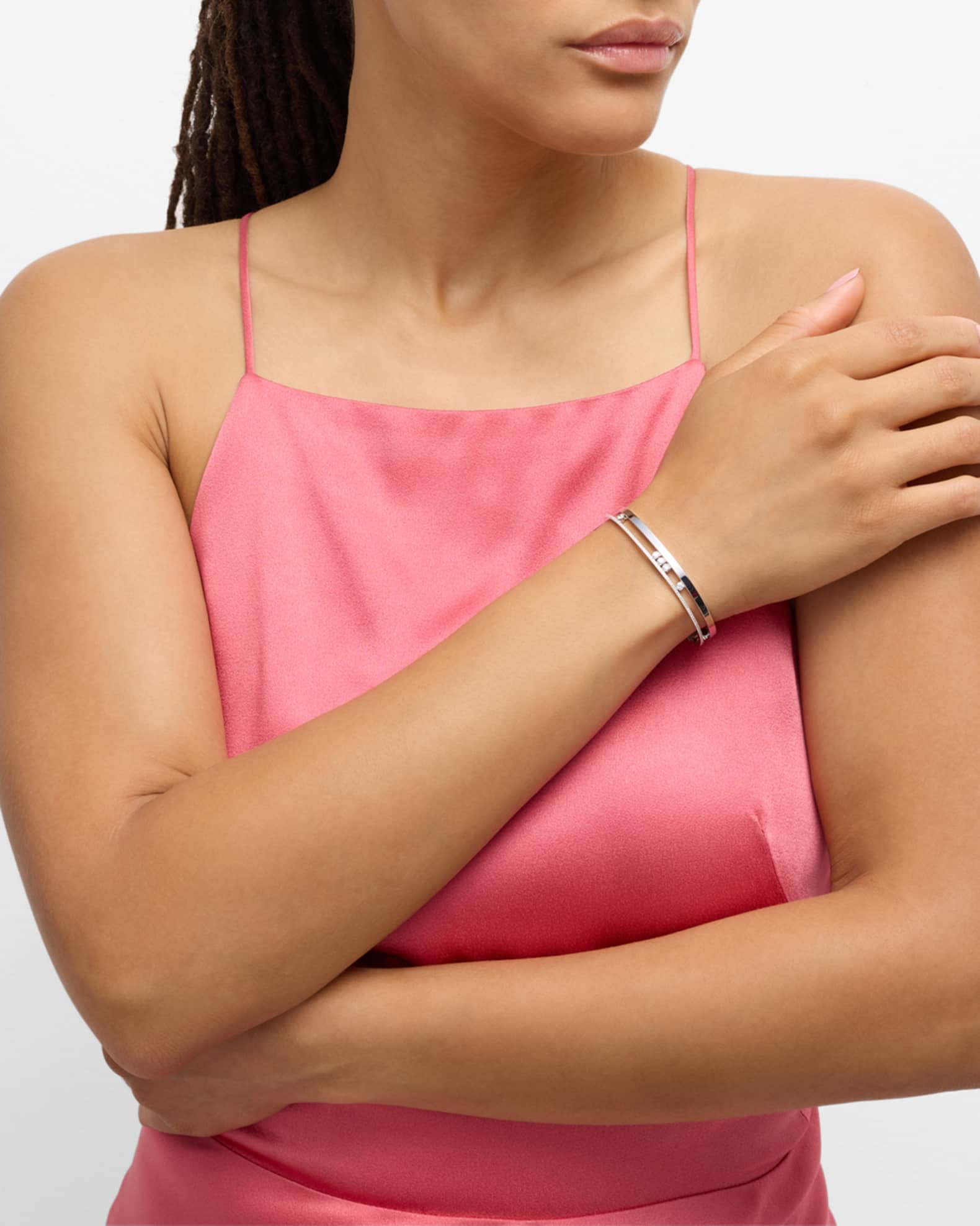 Messika MOVE ROMANE 18K WHITE GOLD 5-DIAMOND & PAVE BANGLE | Neiman Marcus