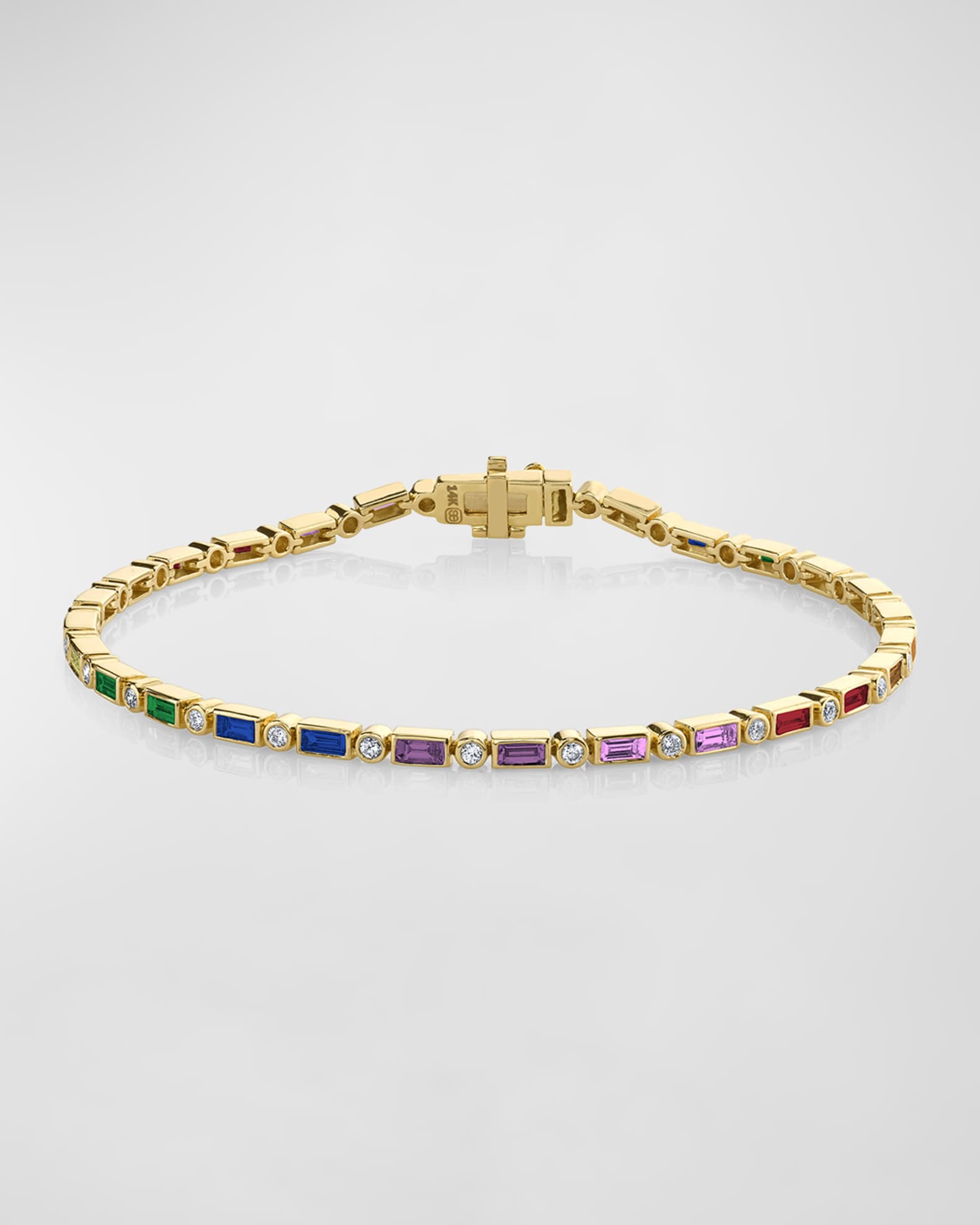 14K Rainbow Baguette and Round Diamond Bezel Eternity Bracelet