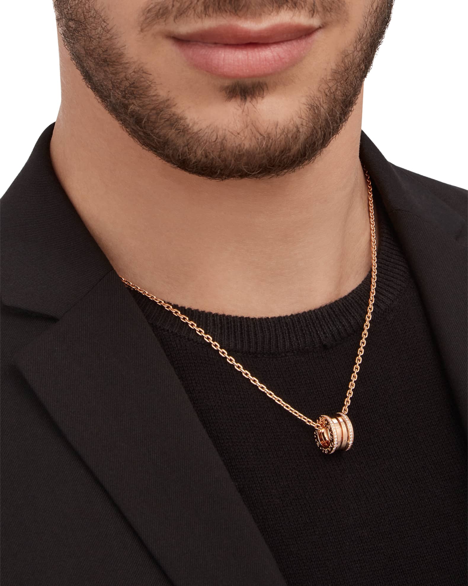 BVLGARI B.Zero1 18K Rose Gold Pave Pendant Necklace | Neiman Marcus