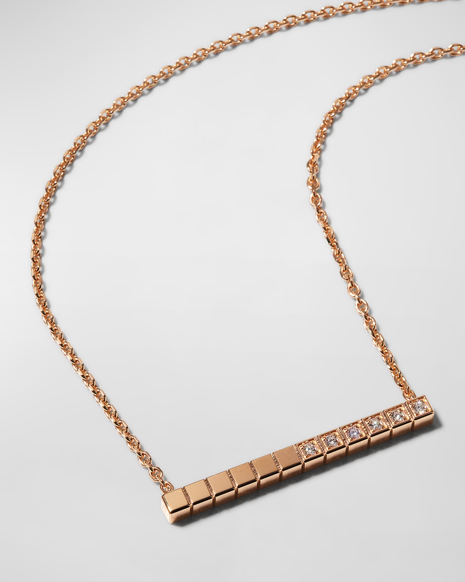 Chopard Ice Cube 18K Rose Gold Diamond Bar Necklace | Neiman Marcus