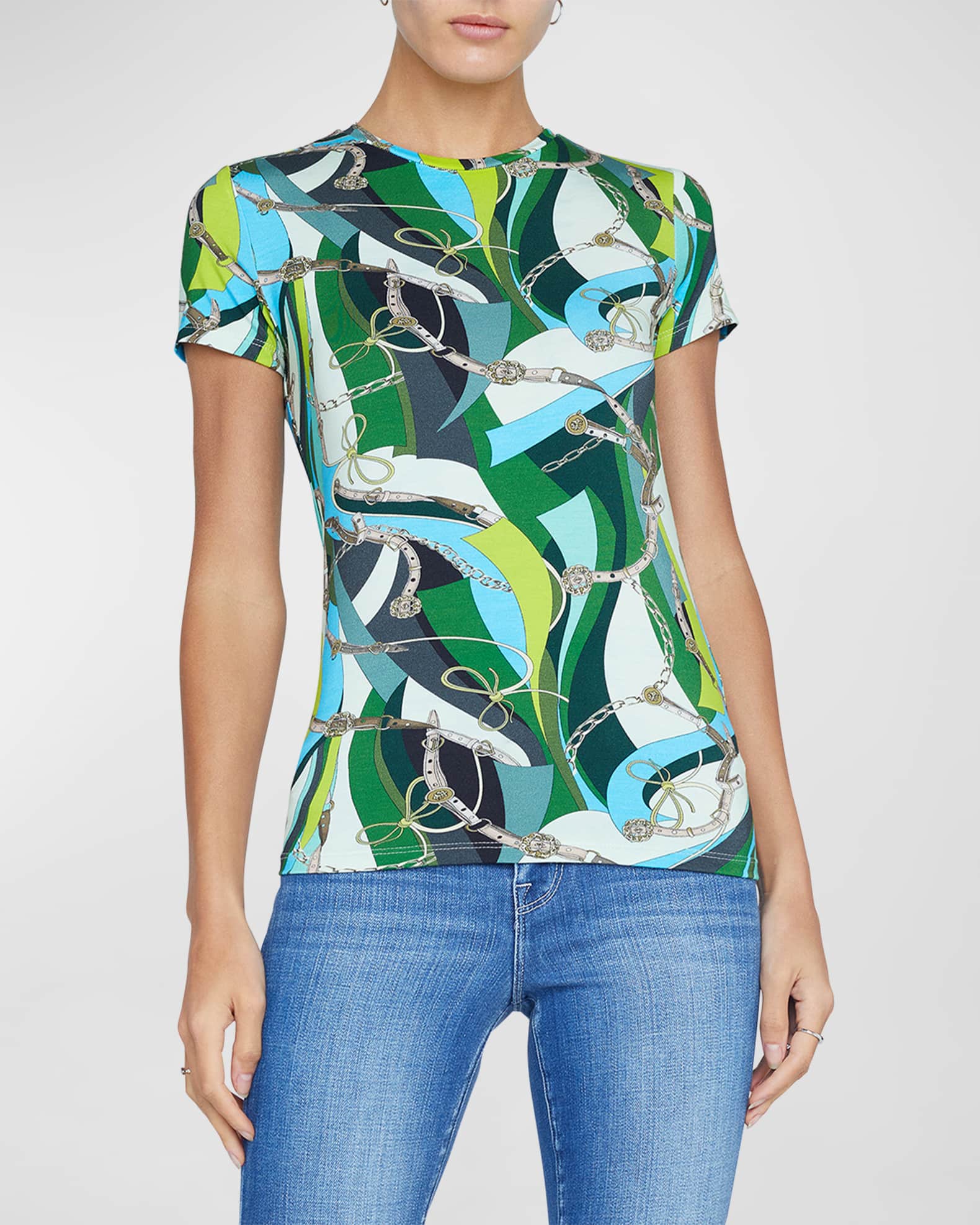 L'Agence Ressi Short-Sleeve Belt Swirl Tee | Neiman Marcus