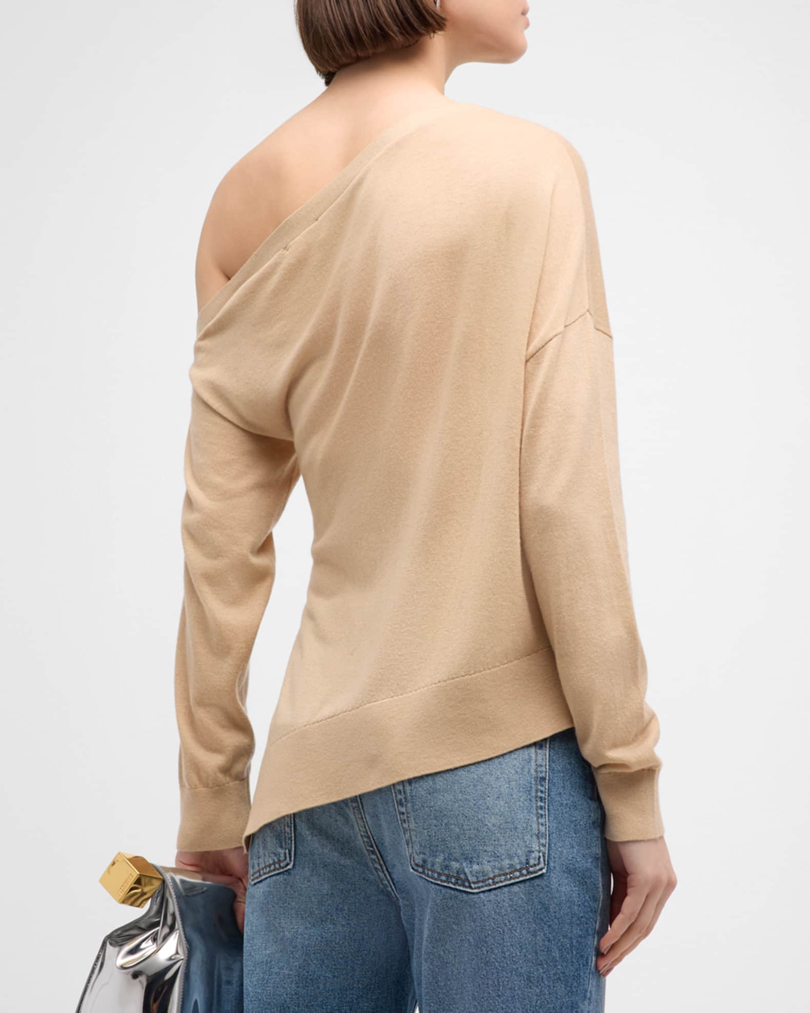 L'Agence Ledger Off-The-Shoulder Button Sweater | Neiman Marcus