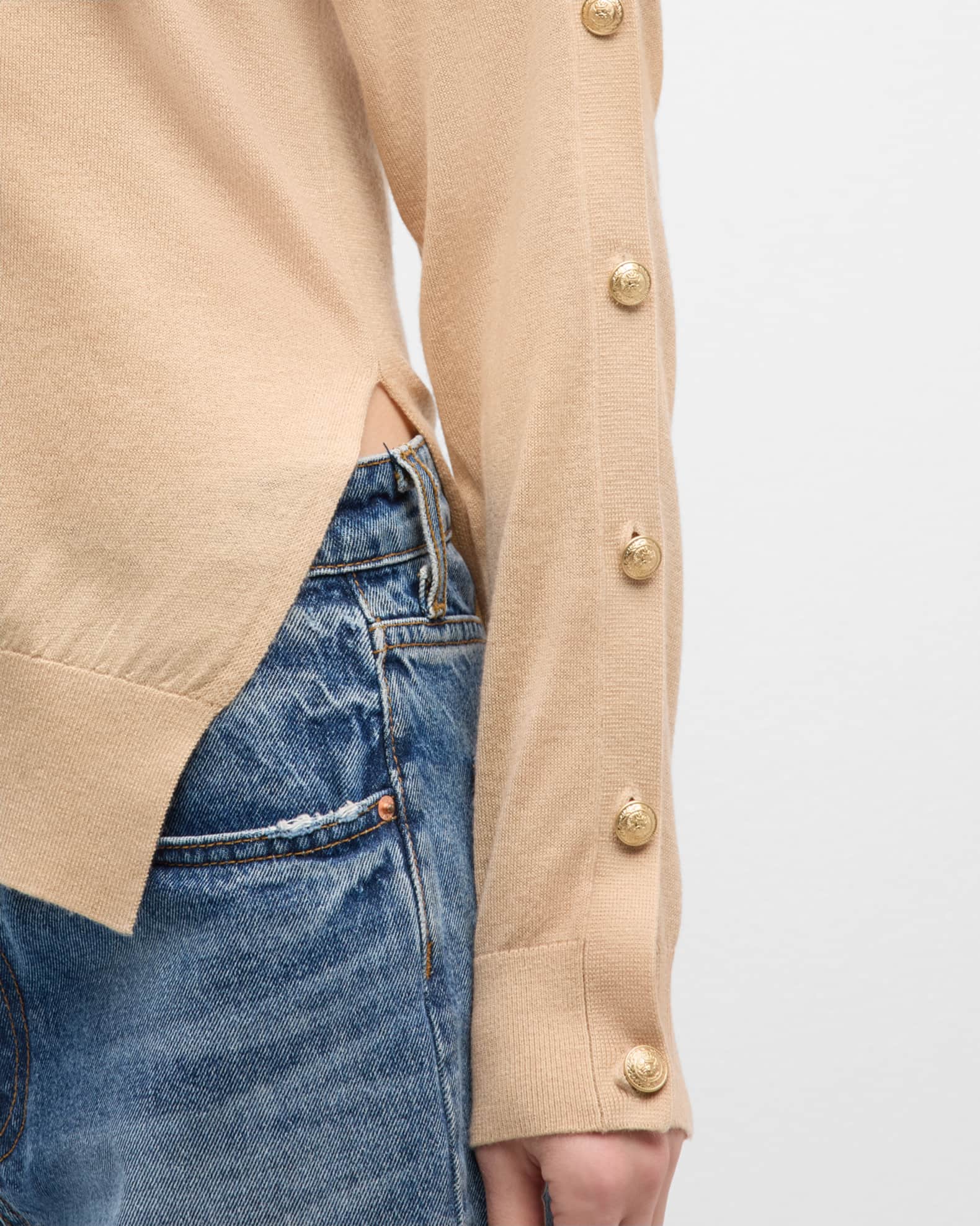 L'Agence Ledger Off-The-Shoulder Button Sweater | Neiman Marcus