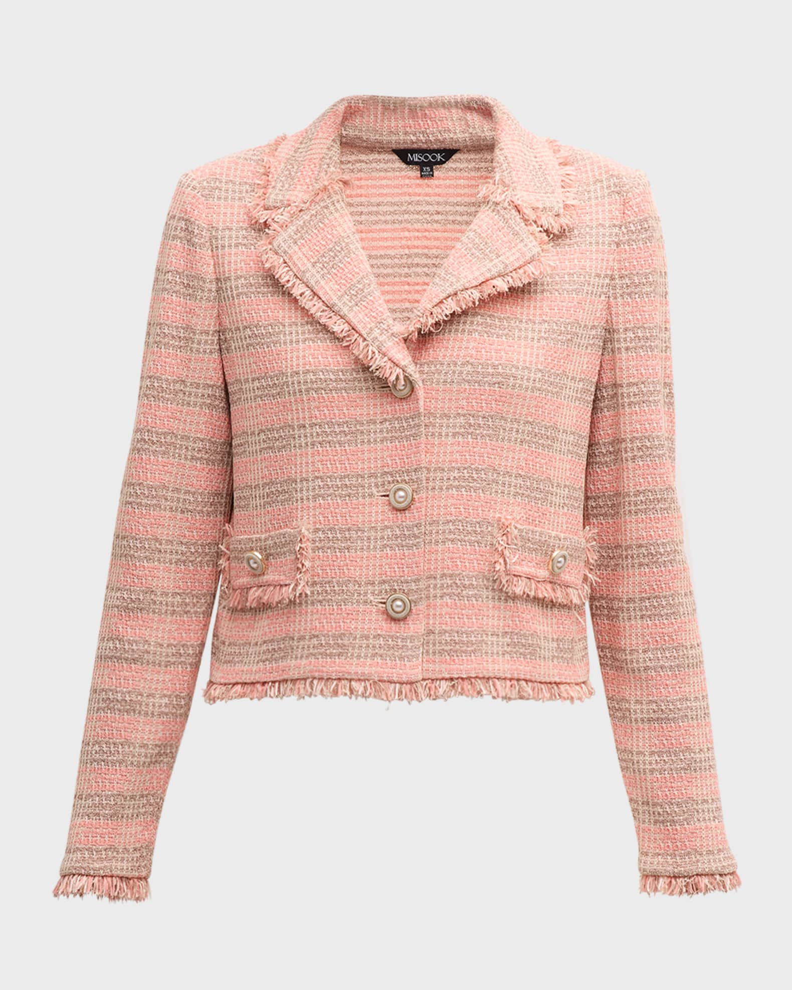 Misook Tweed Fringe-Trim Cropped Jacket | Neiman Marcus