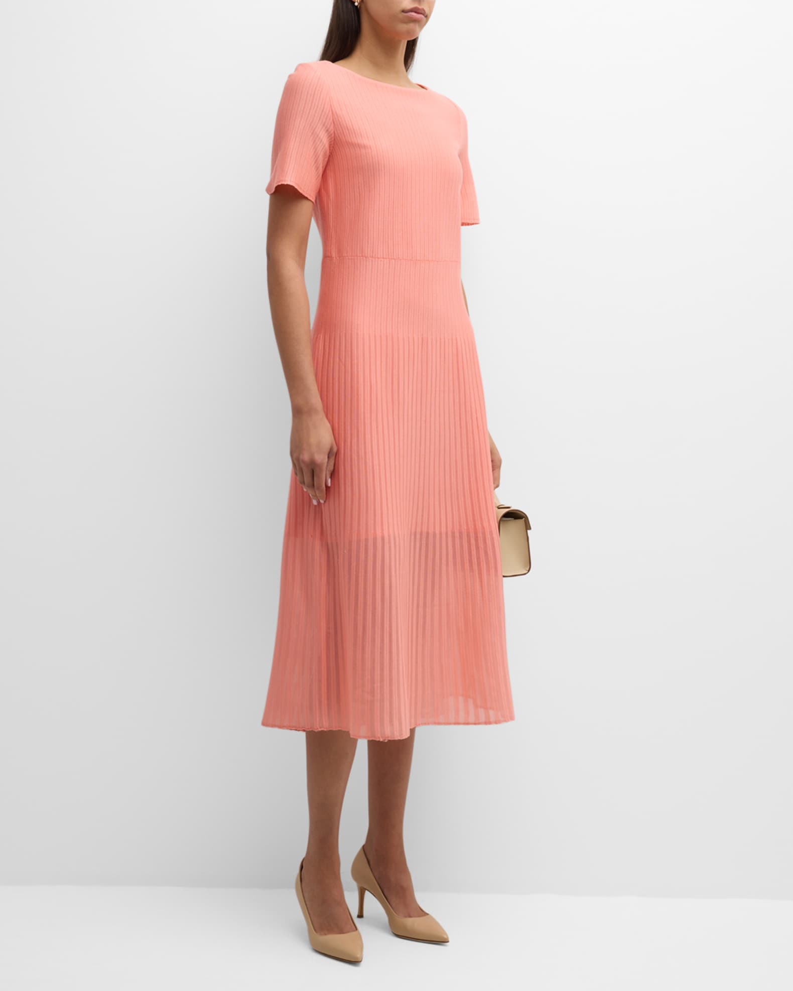 Misook Fit-&-Flare Burnout Knit Midi Dress | Neiman Marcus