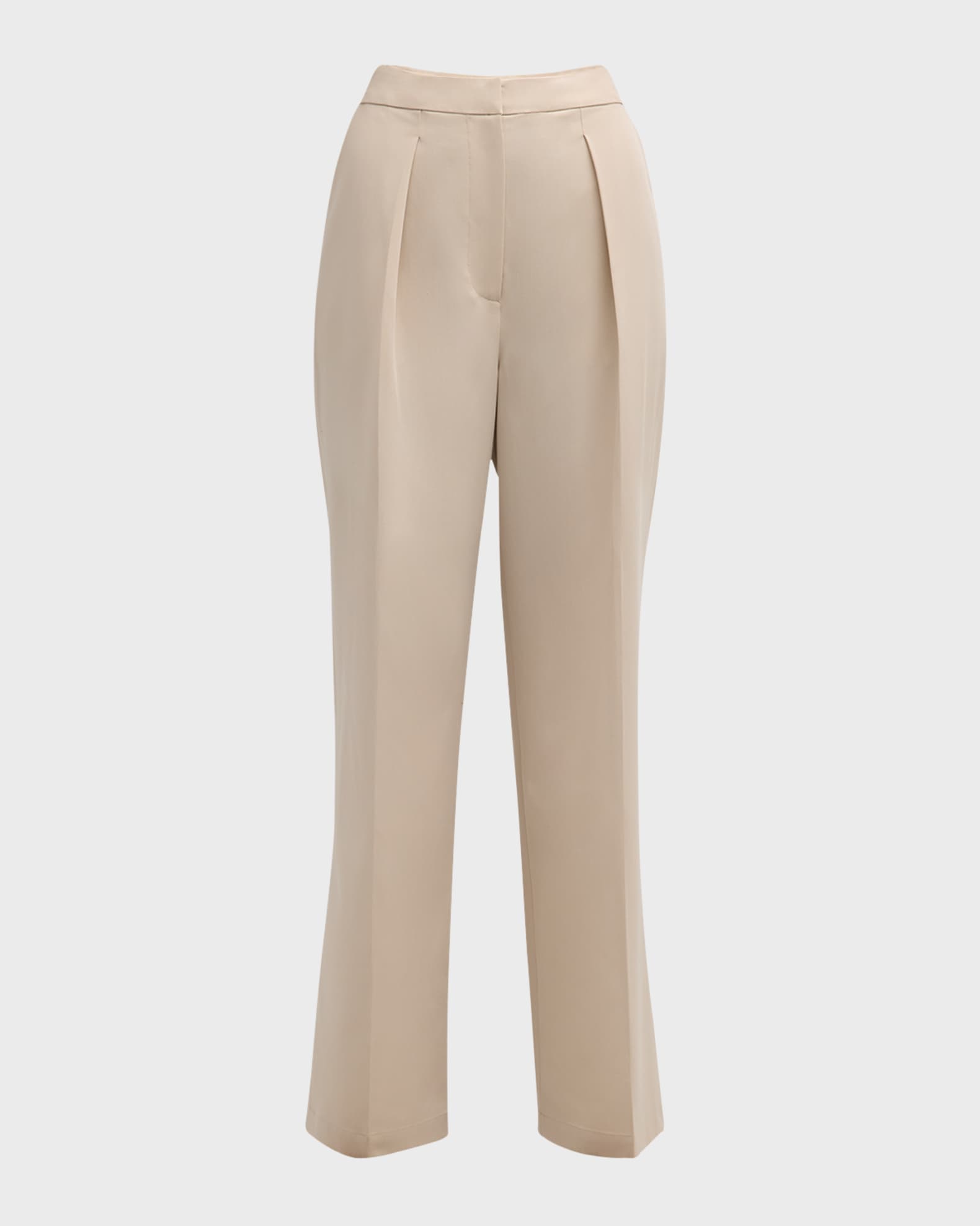 Misook Pleated Mid-Rise Straight-Leg Woven Pants | Neiman Marcus