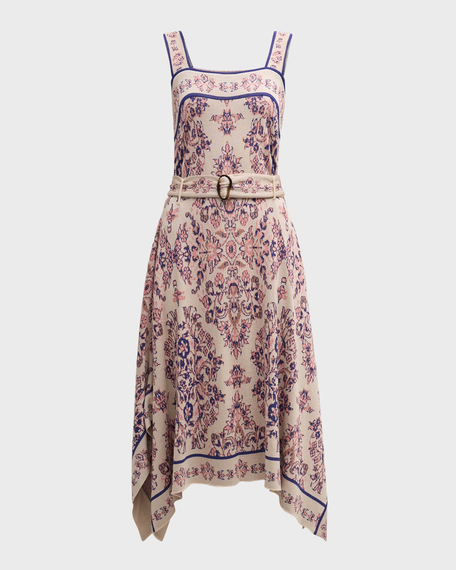 Misook Floral Jacquard-Knit Handkerchief Midi Dress | Neiman Marcus