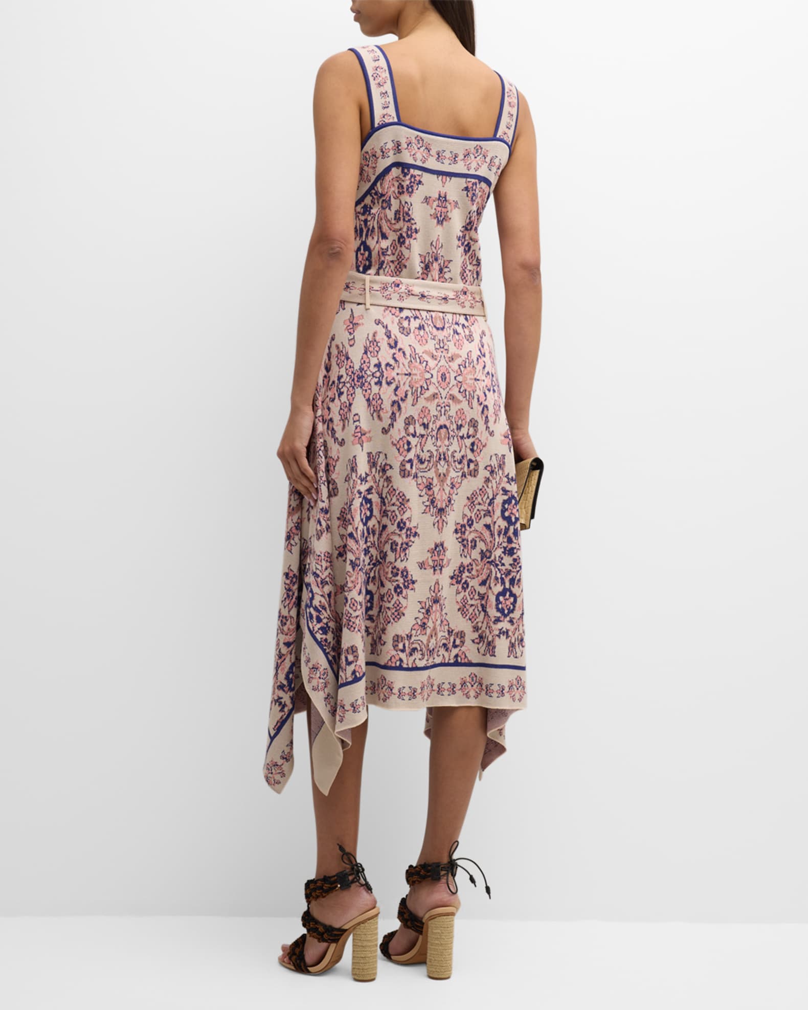 Misook Floral Jacquard-Knit Handkerchief Midi Dress | Neiman Marcus